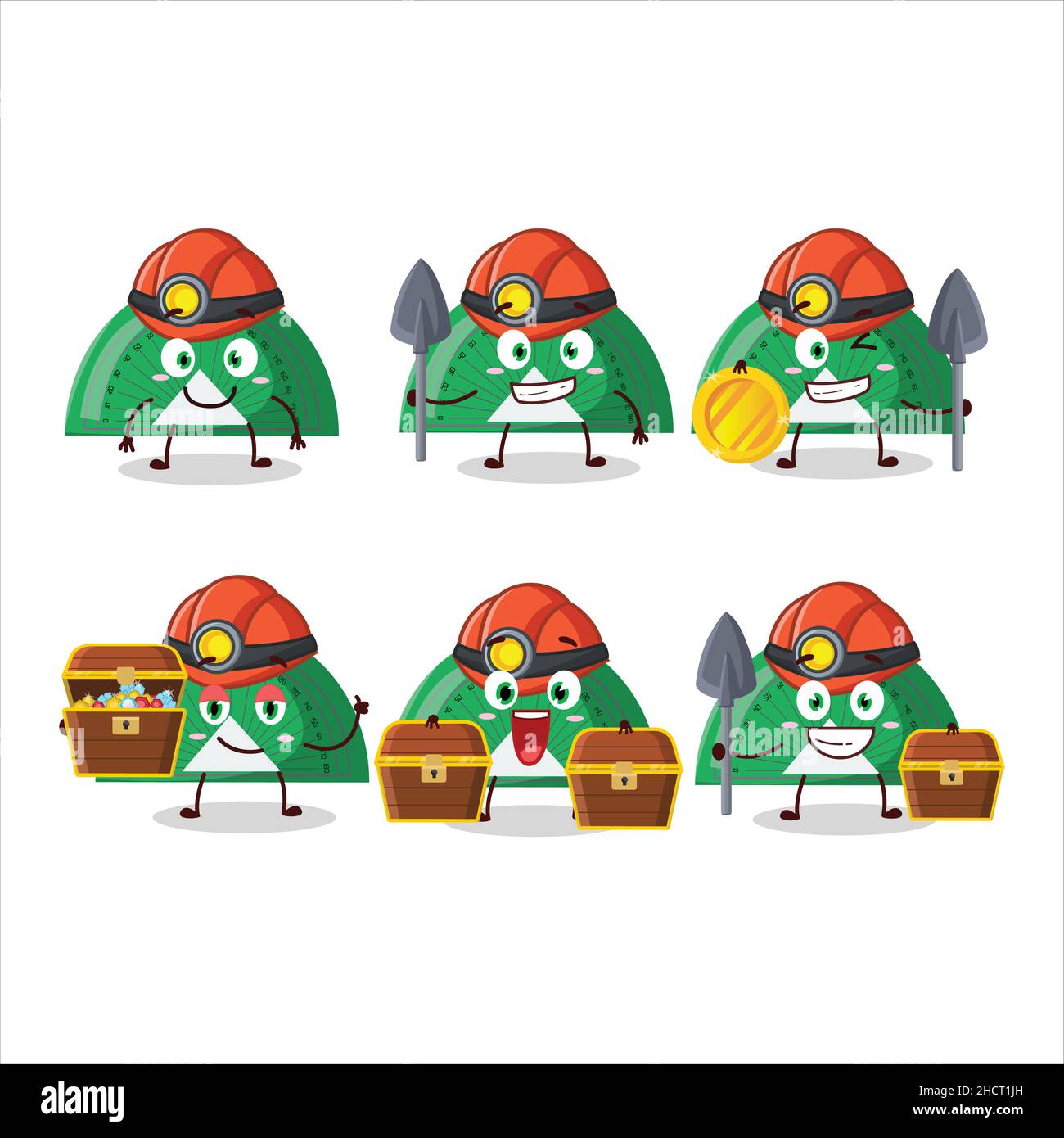 miners green arc ruler cute mascot character wearing helmet. Vector ...