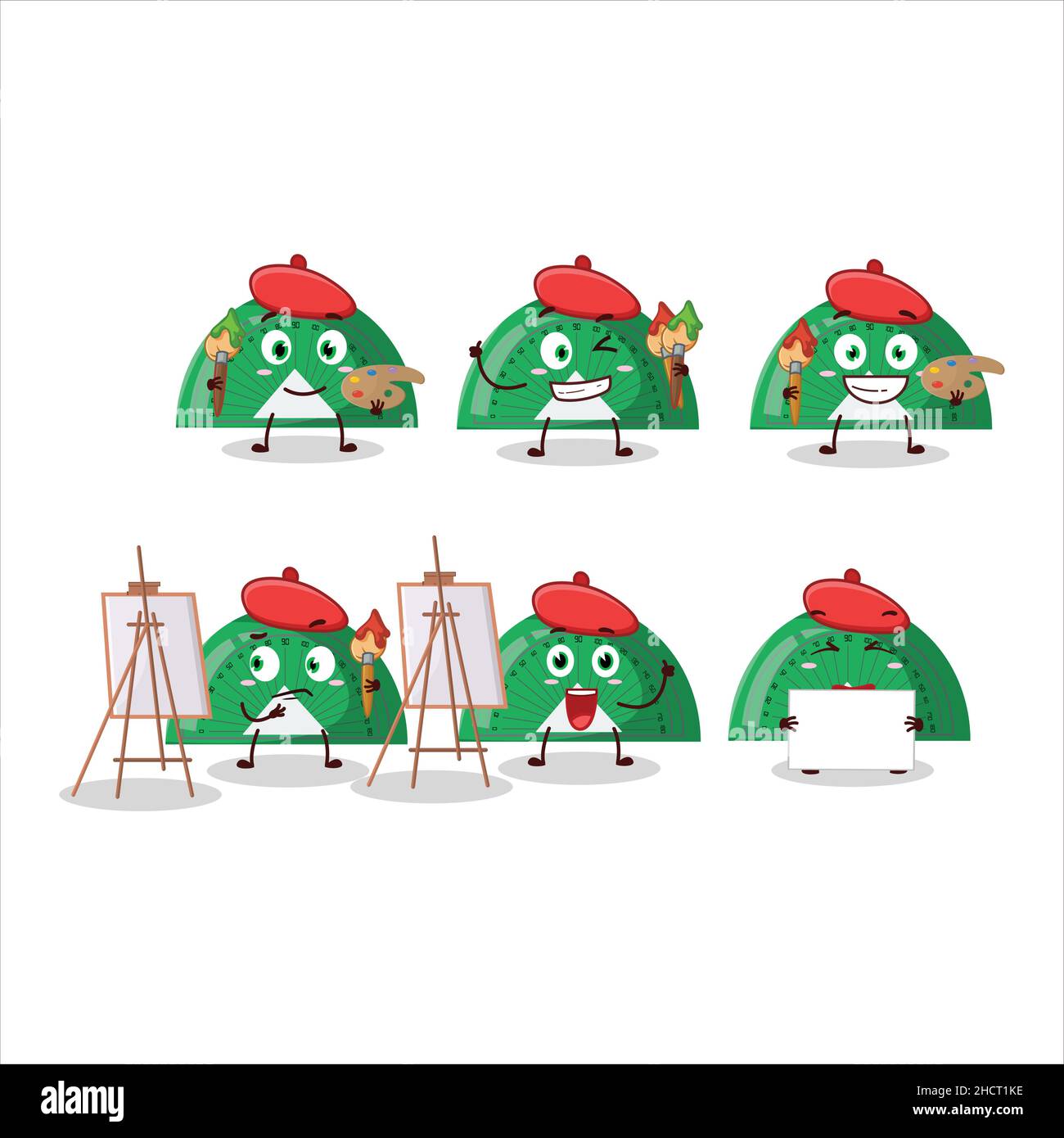 Artistic Artist of green arc ruler cartoon character painting with a ...