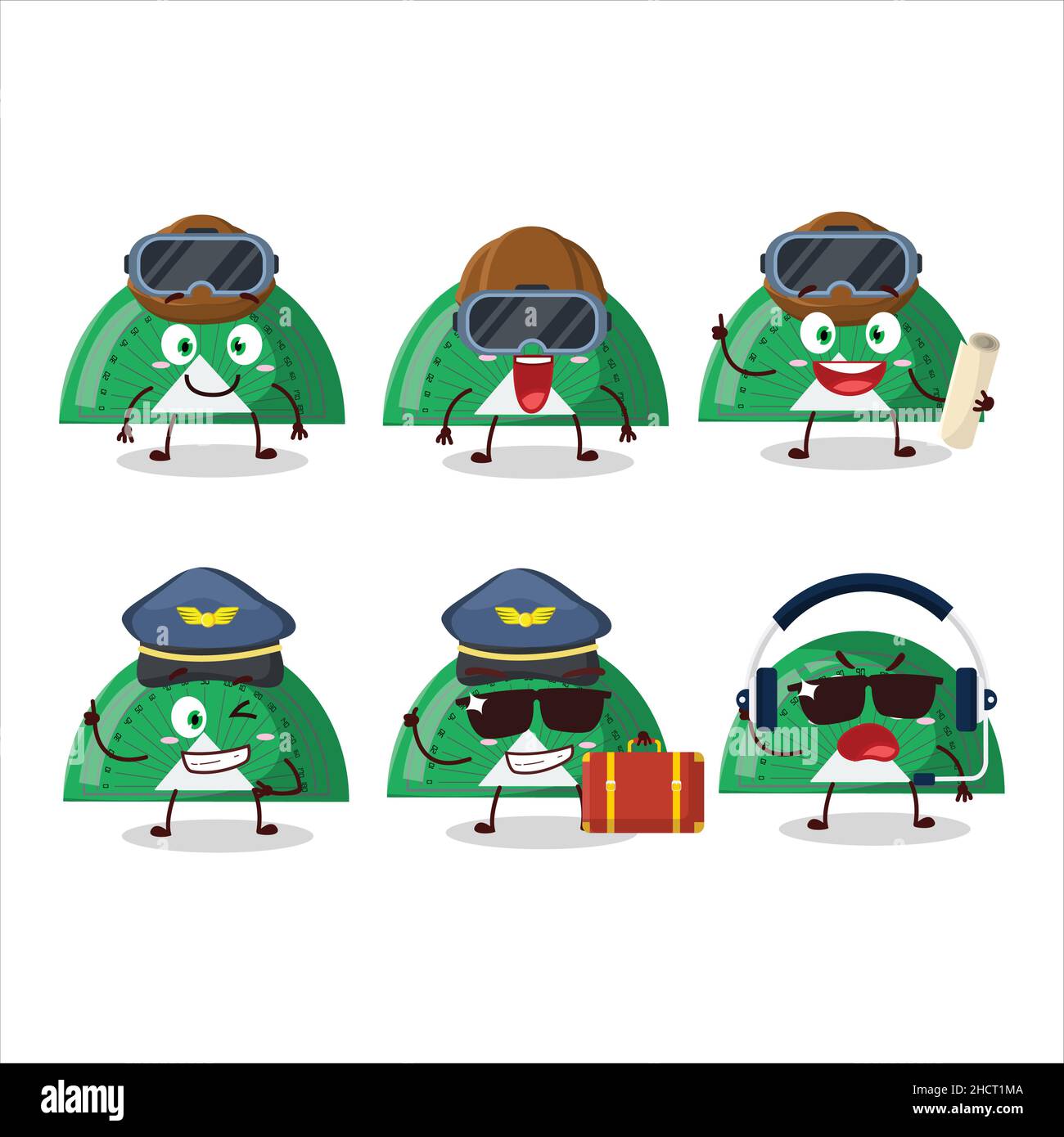 Pilot cartoon mascot green arc ruler with glasses. Vector illustration ...