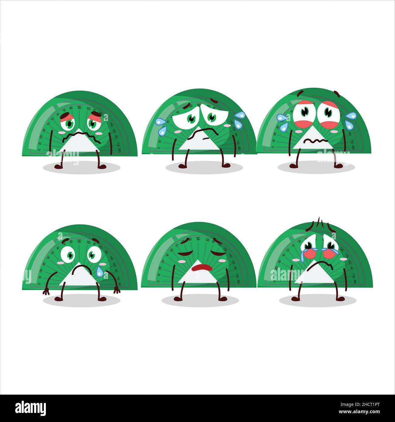 Green arc ruler cartoon character with sad expression. Vector ...