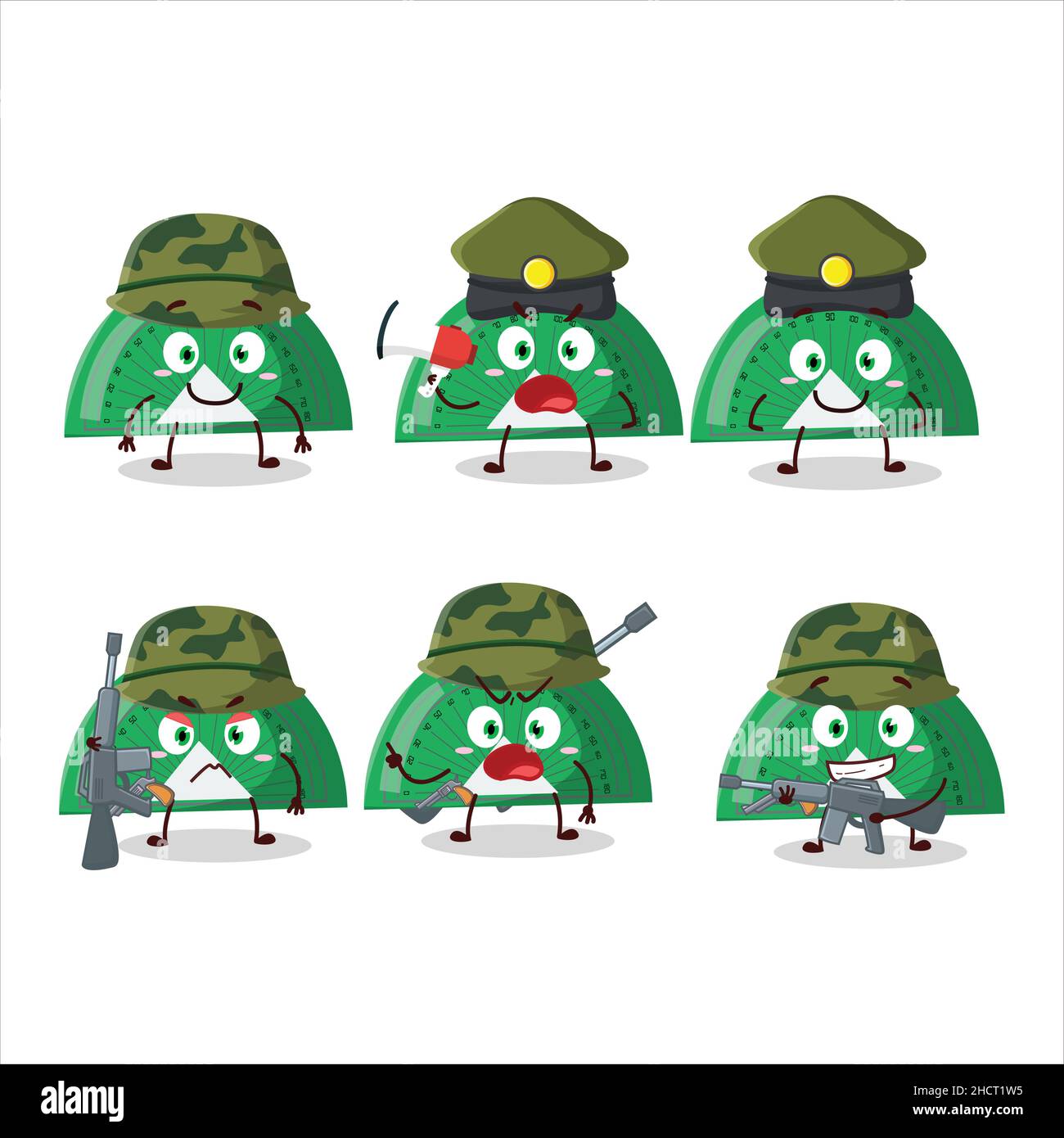 A charming soldier green arc ruler cartoon picture bring a gun machine ...