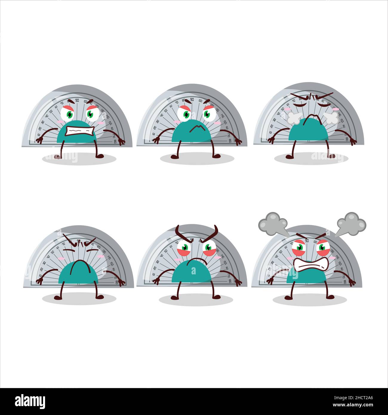 White arc ruler cartoon character with various angry expressions ...