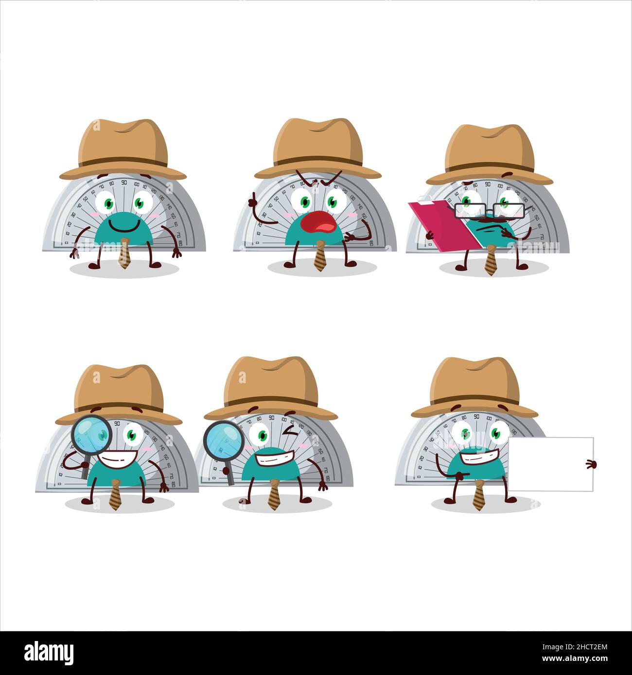 Detective white arc ruler cute cartoon character holding magnifying ...