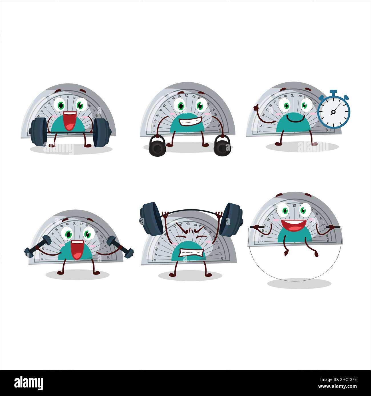 A healthy white arc ruler cartoon style trying some tools on Fitness ...