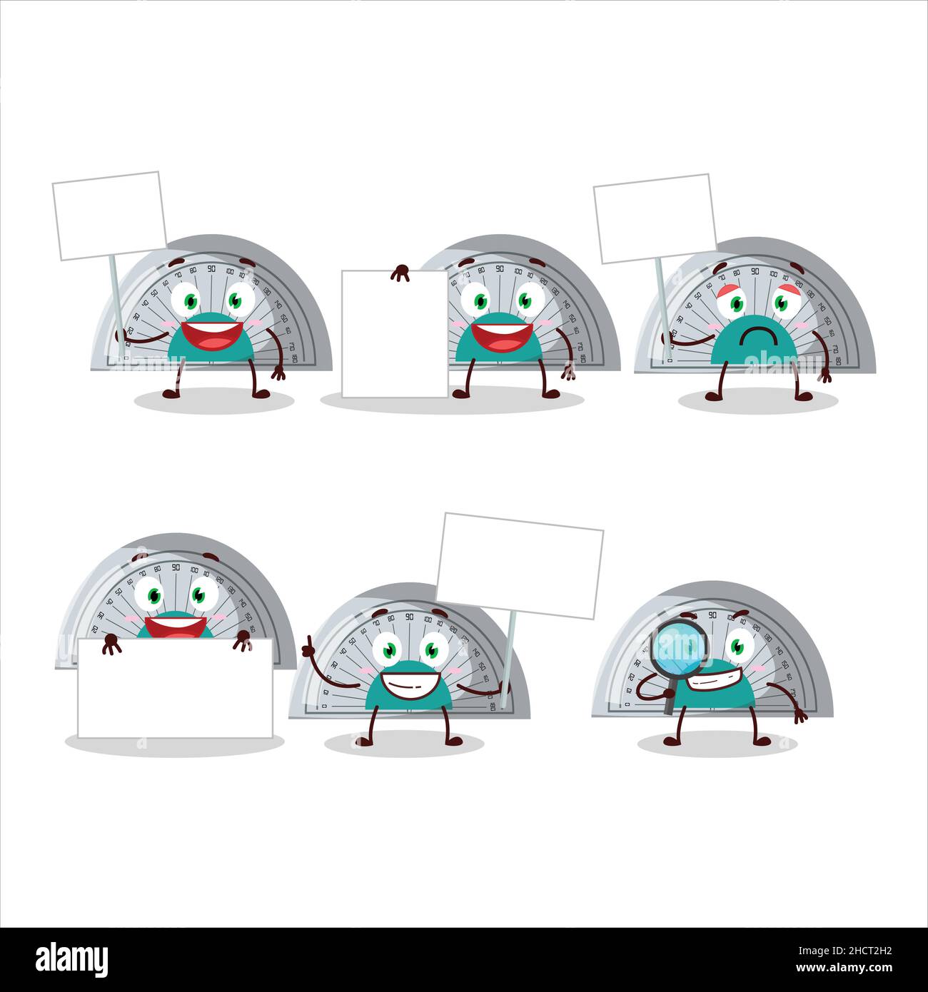 White arc ruler cartoon character bring information board. Vector ...