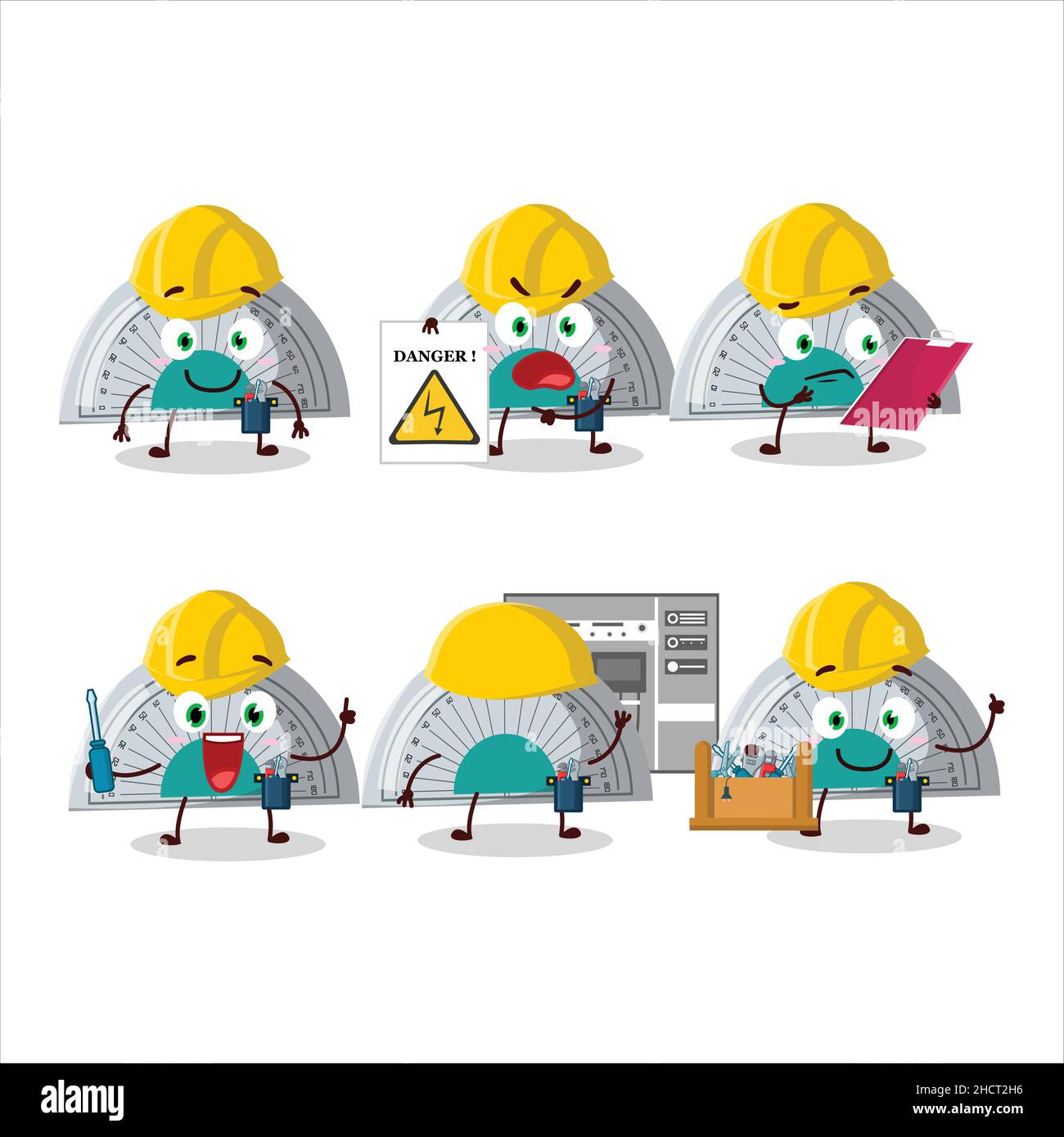 Professional Lineman white arc ruler cartoon character with tools ...