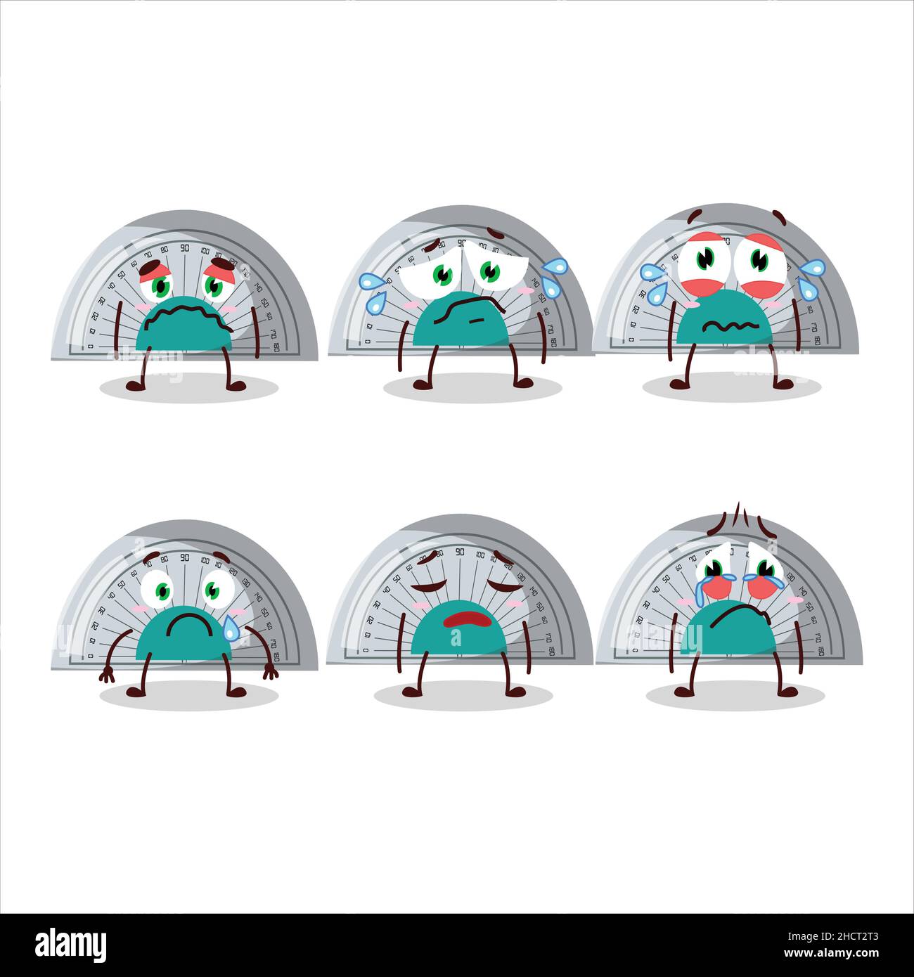 White arc ruler cartoon character with sad expression. Vector ...