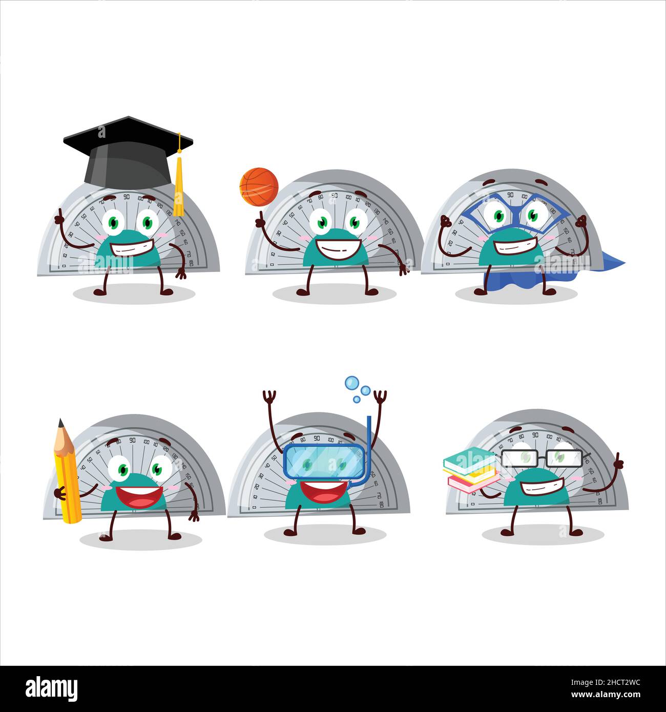 School student of white arc ruler cartoon character with various ...