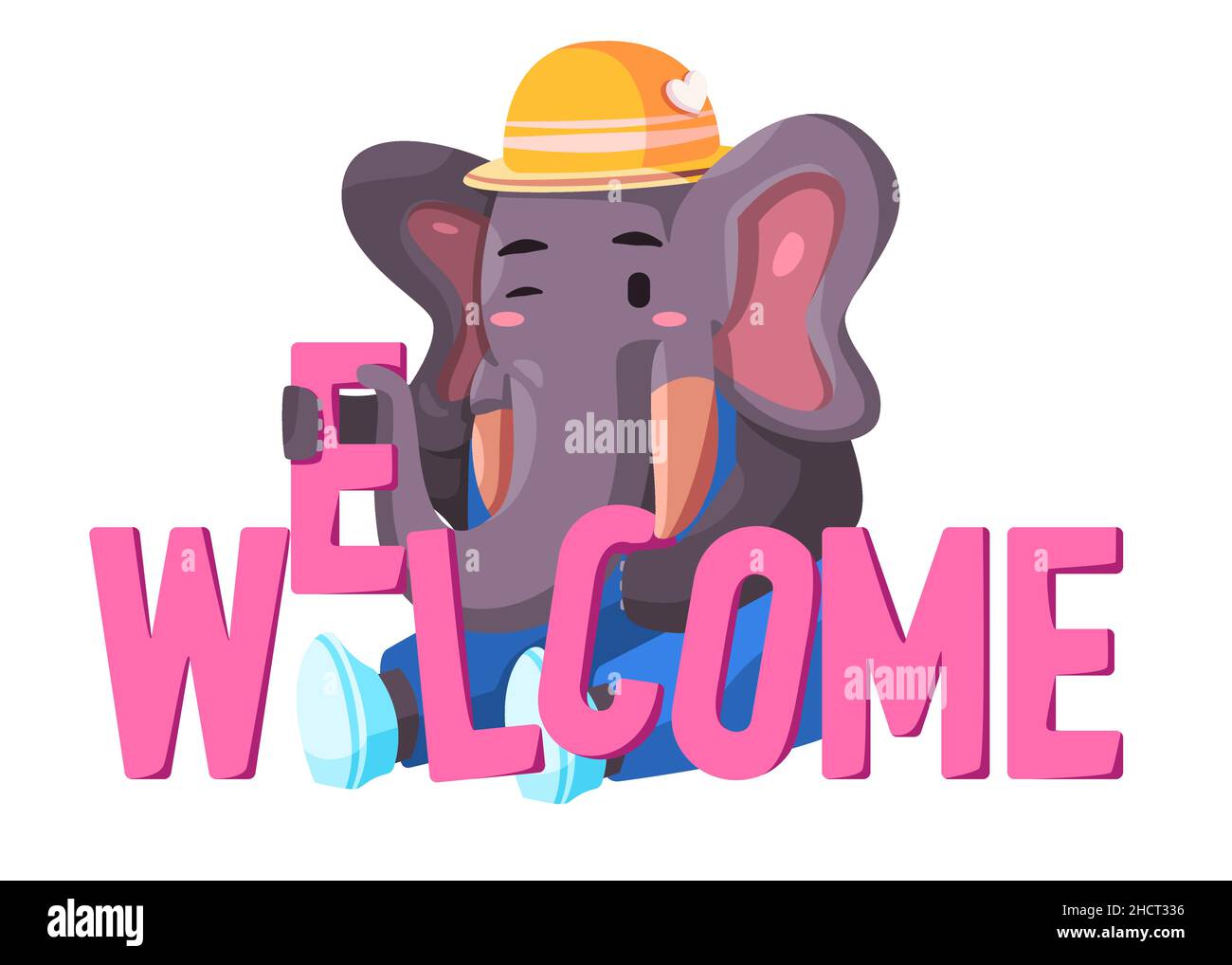 Elephant animal holding text welcome fun kids children style cute ...