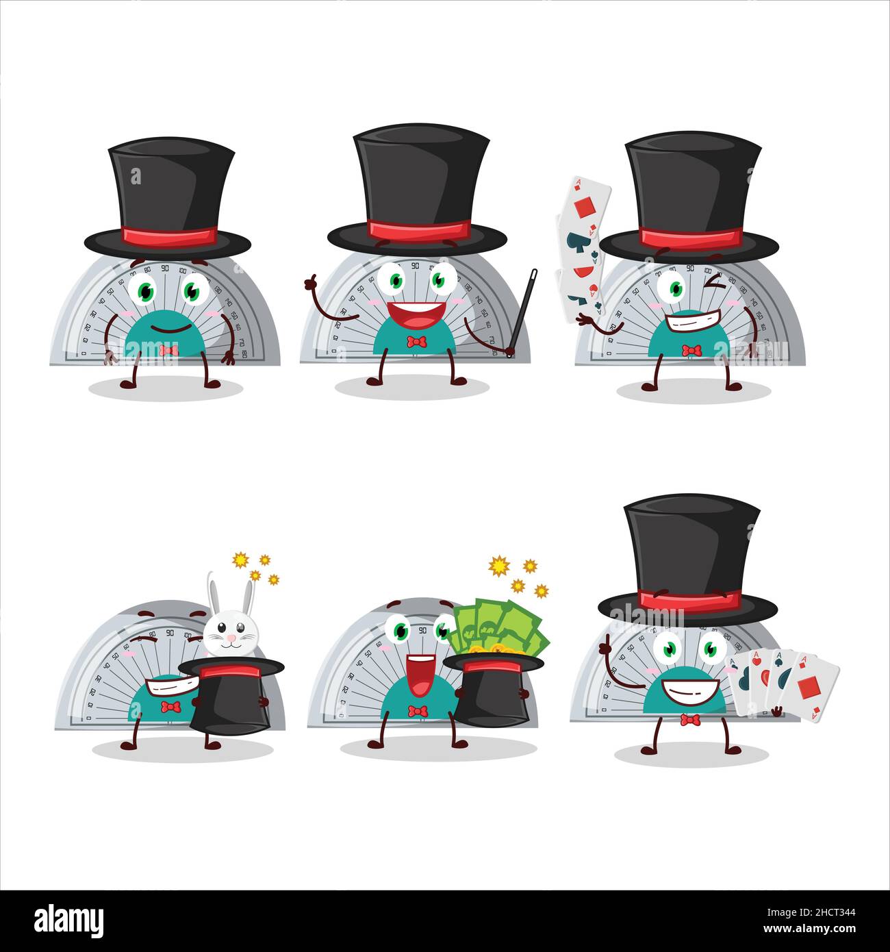 A white arc ruler Magician cartoon character perform on a stage. Vector ...