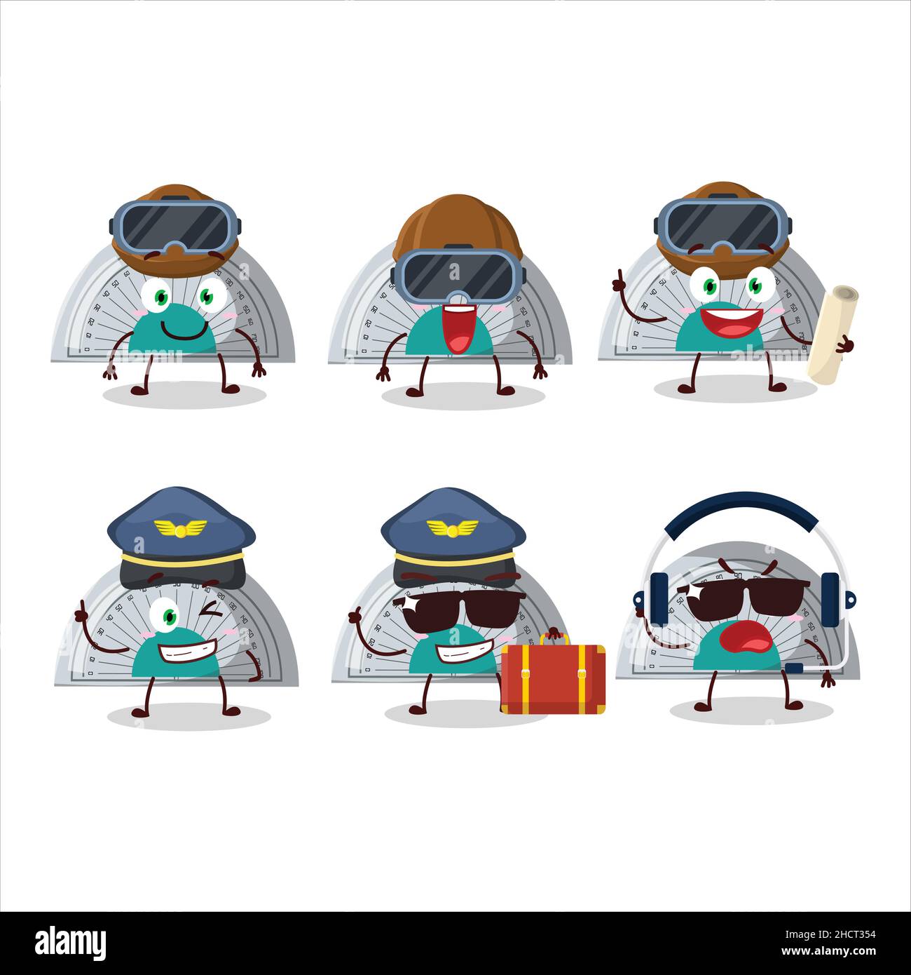 Pilot cartoon mascot white arc ruler with glasses. Vector illustration ...