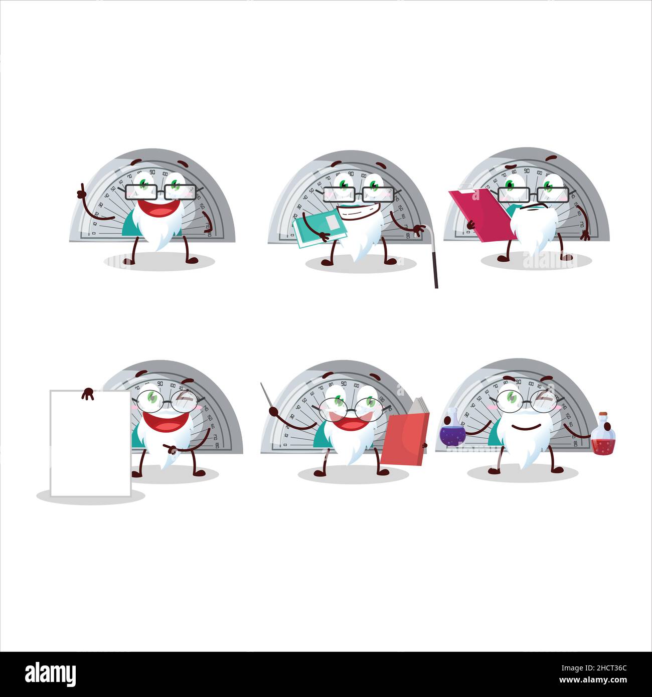 Professor white arc ruler academic cartoon character working on ...