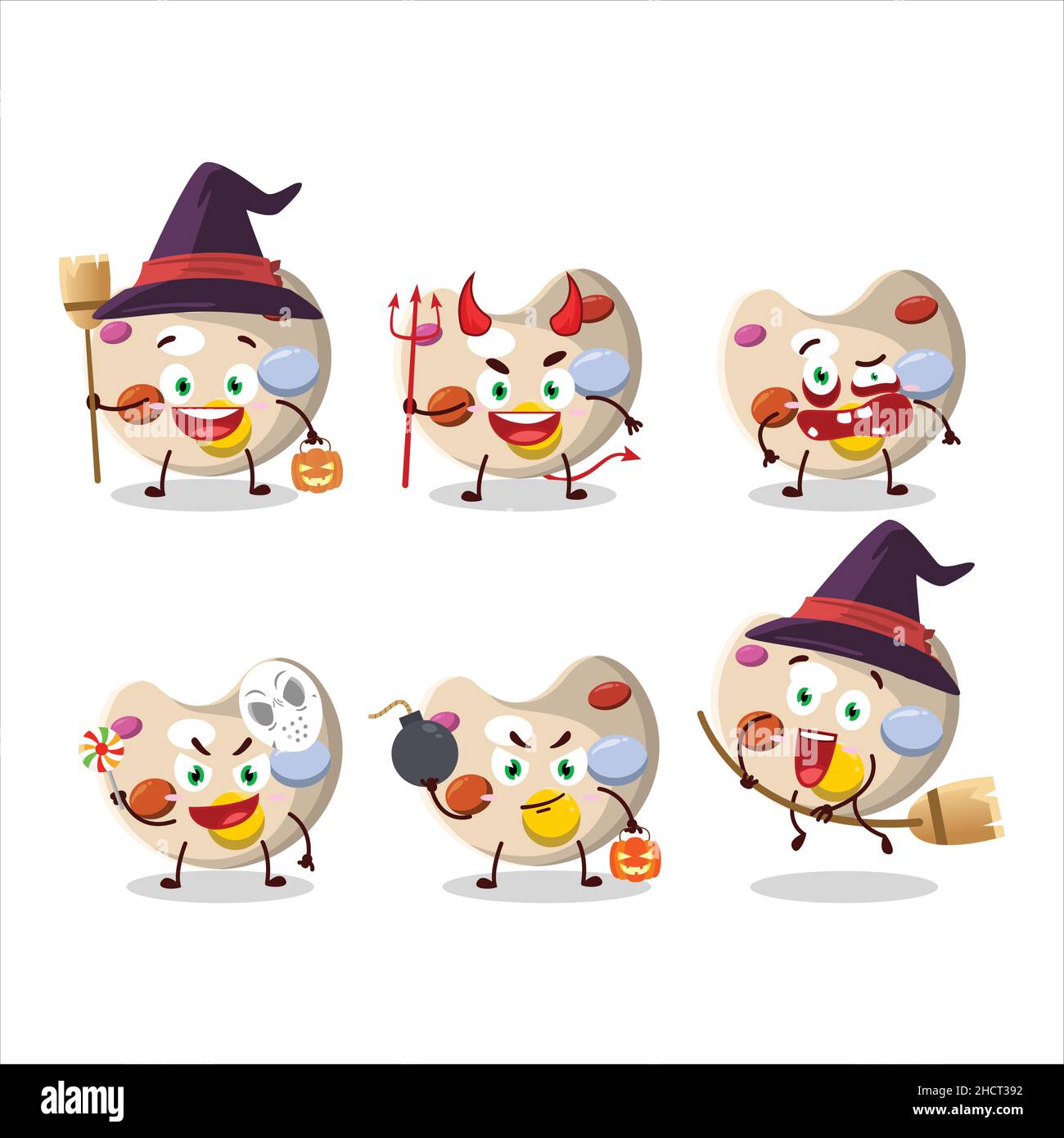 Halloween expression emoticons with cartoon character of paint palette ...