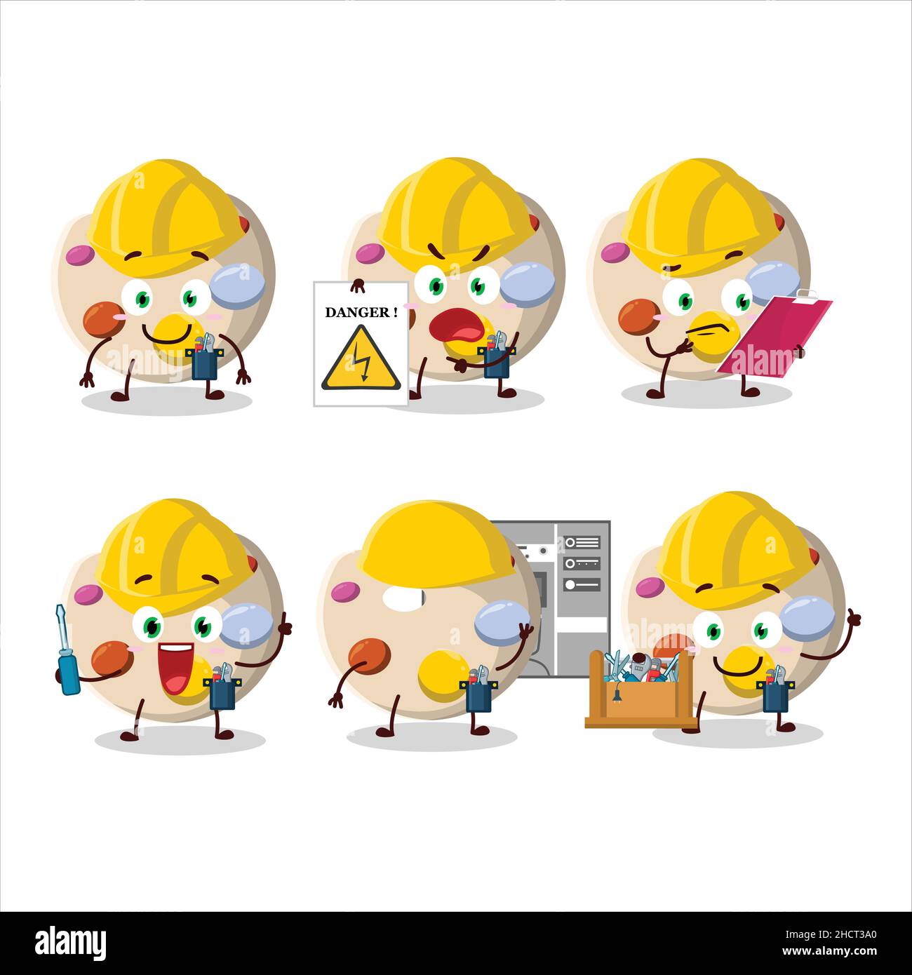 Professional Lineman paint palette cartoon character with tools. Vector ...