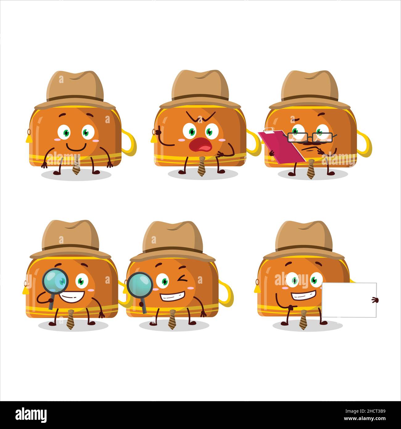 Detective orange pencil case cute cartoon character holding magnifying ...