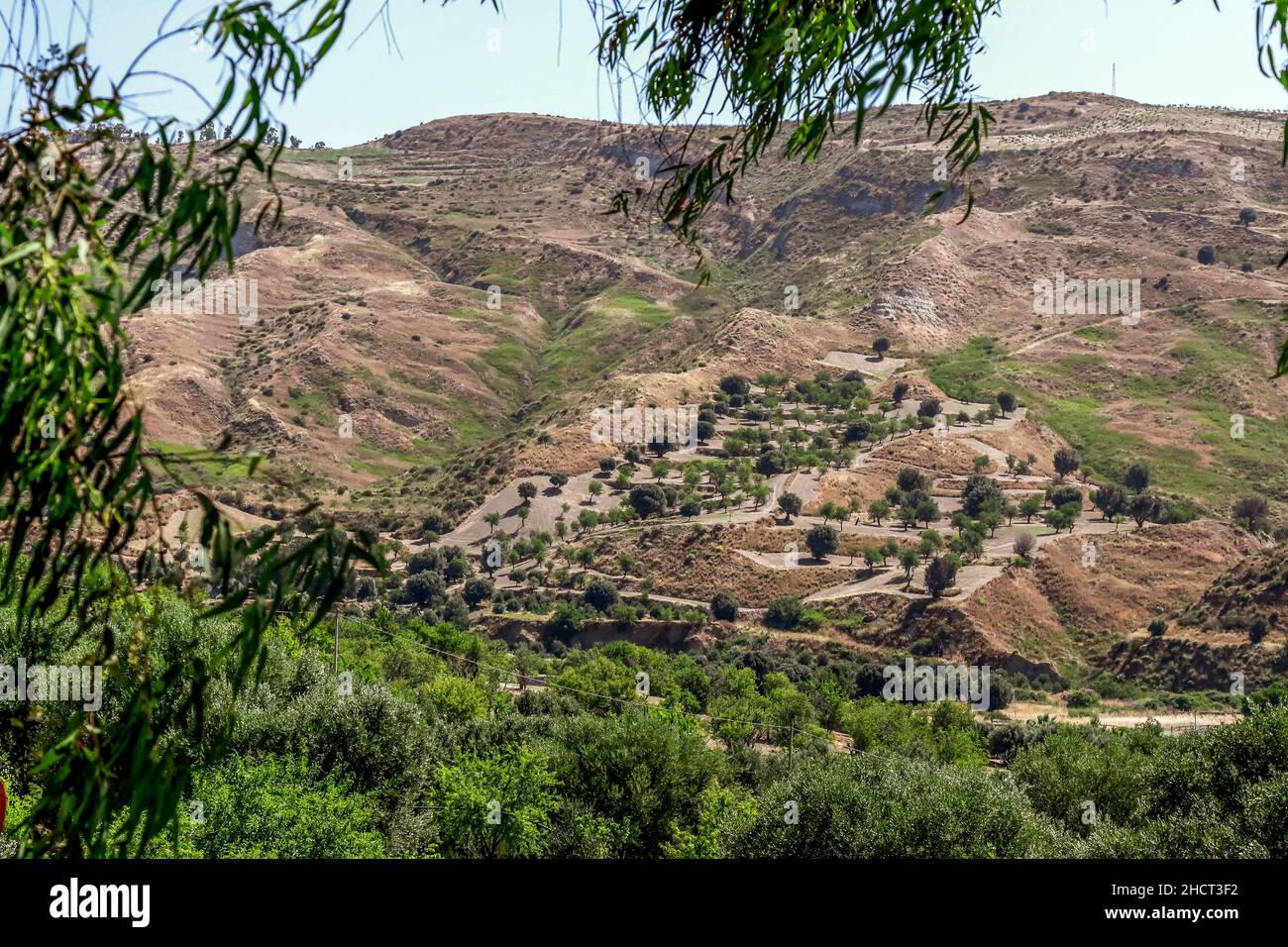 Small village of Pentedattilo, church and ruins of the abandoned ...
