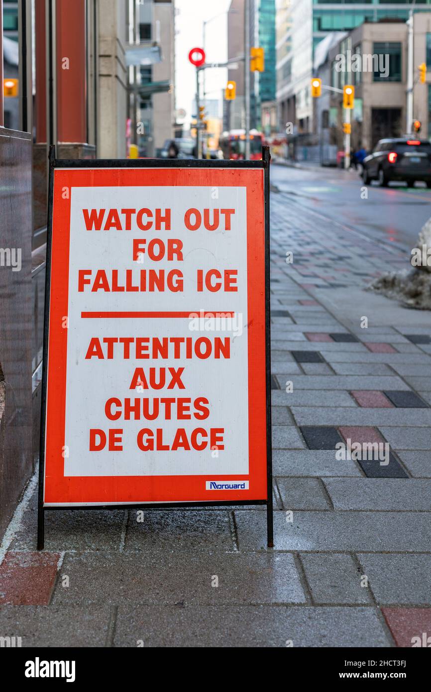 Ottawa, Canada - December 16, 2021: Watch out of falling snow and ice ...