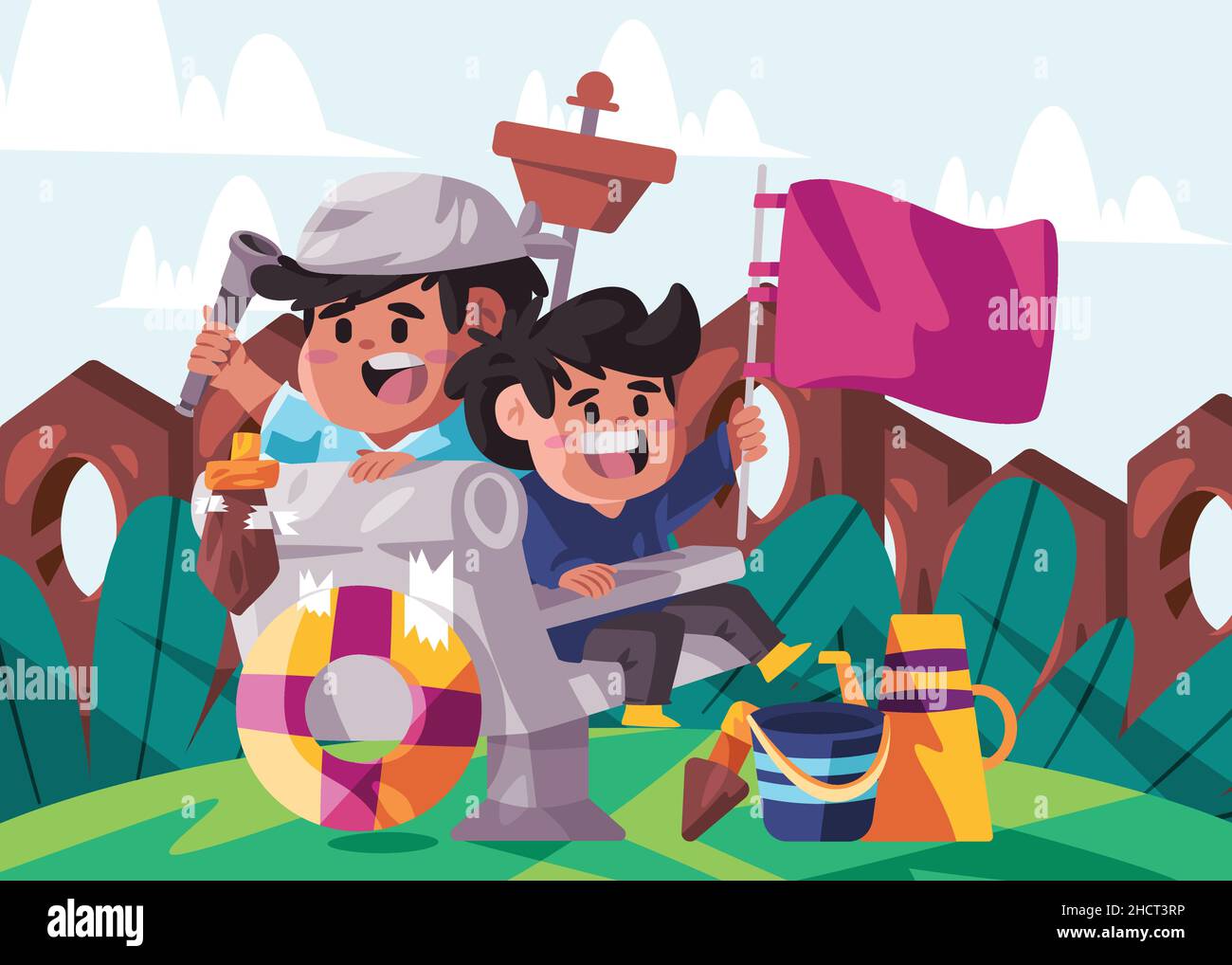 kids children role play pirate ship vector cartoon have fun playtime ...