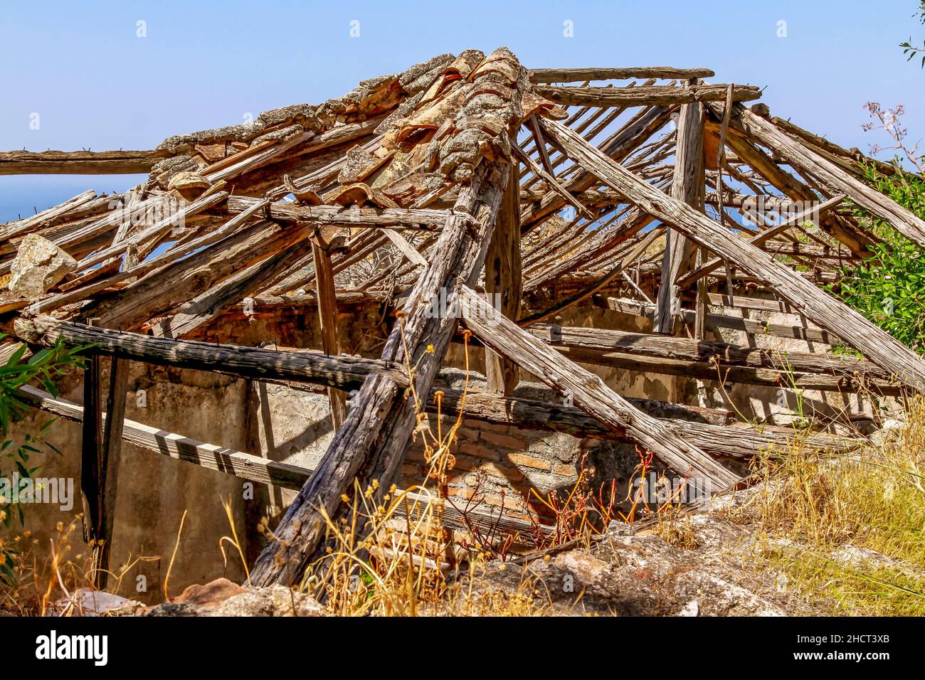 Small village of Pentedattilo, church and ruins of the abandoned ...