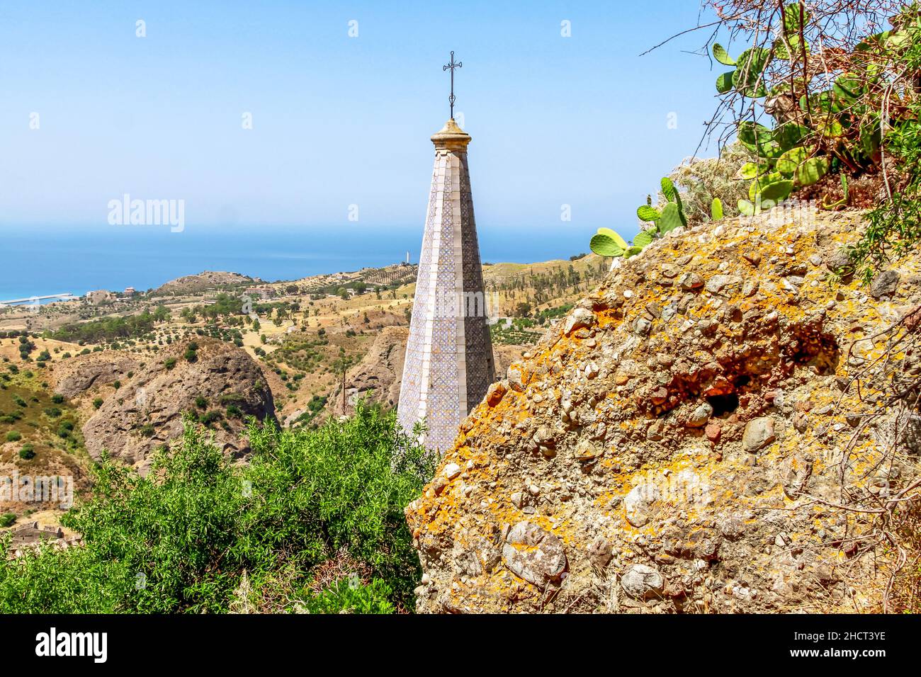 Small village of Pentedattilo, church and ruins of the abandoned ...