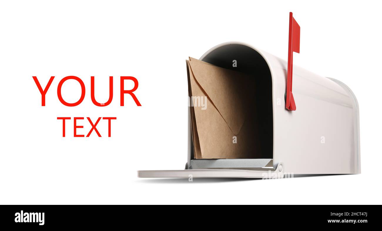 Mail box with letters on white background with space for text Stock ...