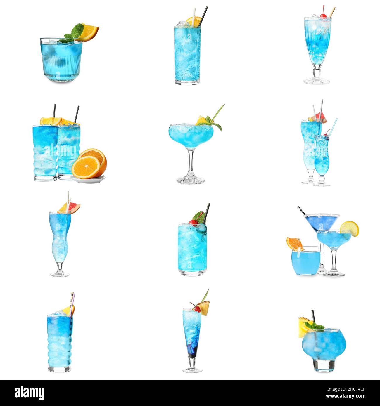 Glasses of Blue Lagoon cocktail on white background Stock Photo - Alamy