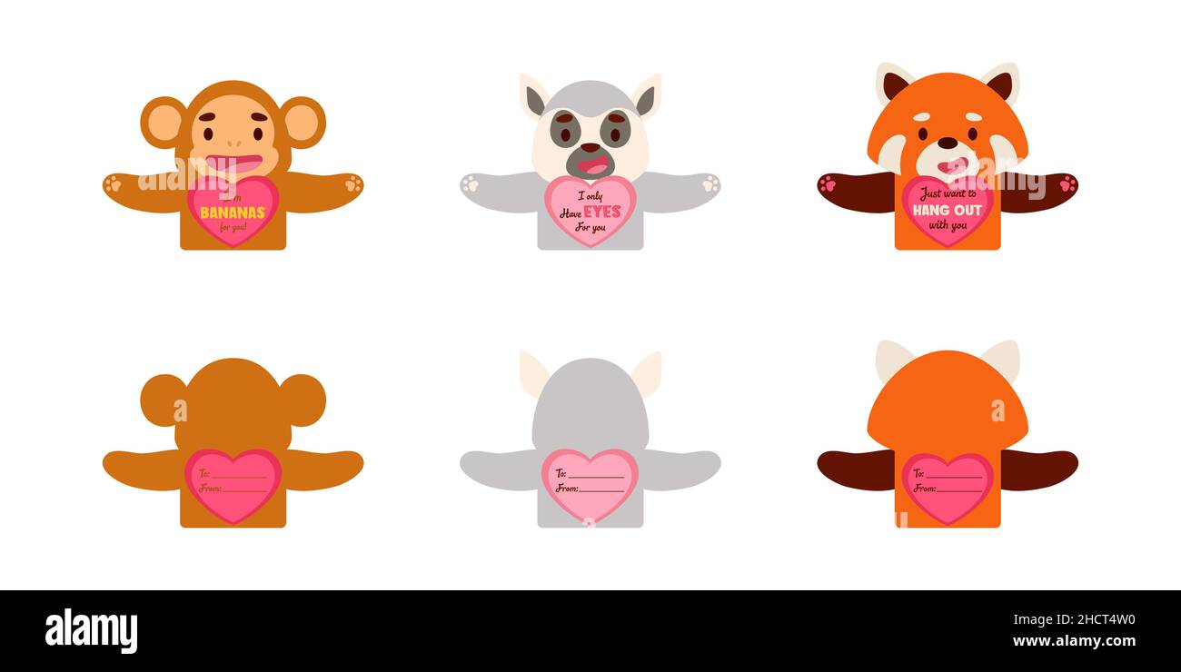 Valentines Day cute animal gift cards candy holder cards for kids ...