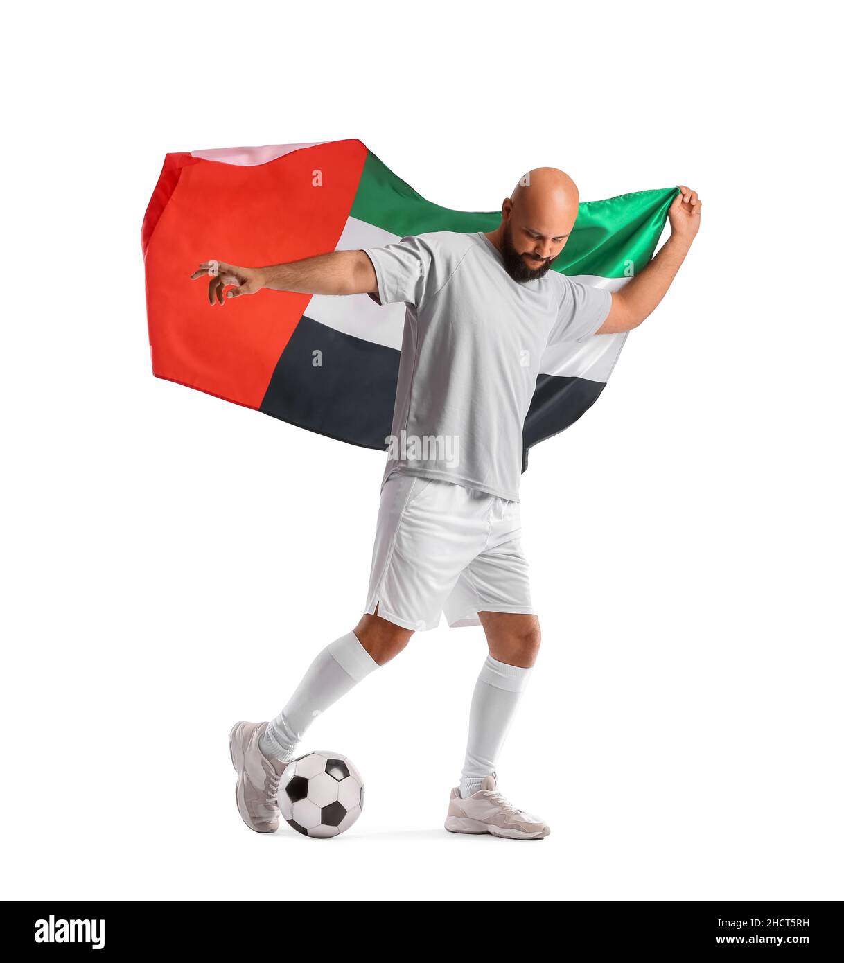 Man with ball and flag of UAE on white background Stock Photo - Alamy