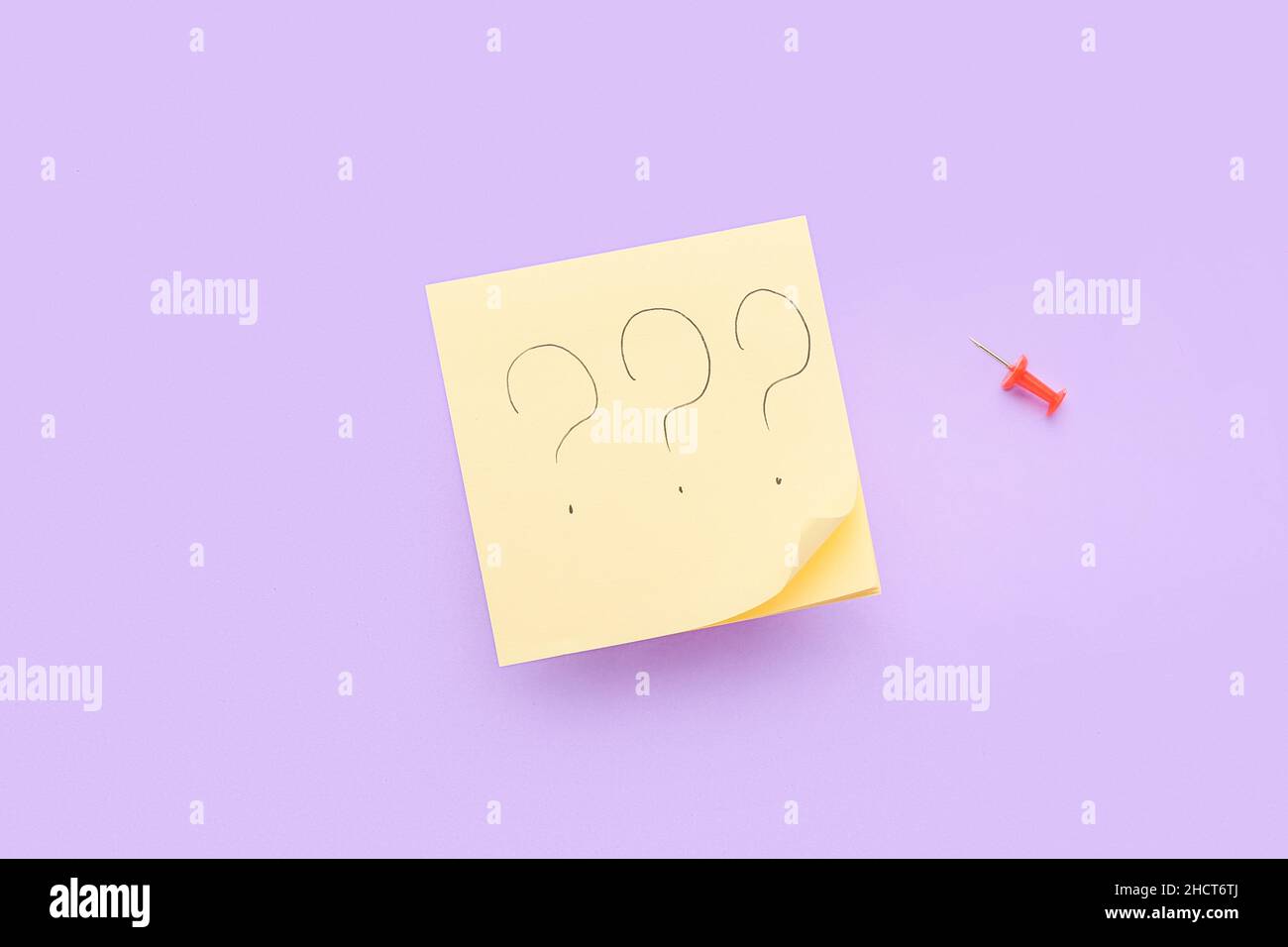 Sticky notes with question marks and pin on lilac background Stock ...