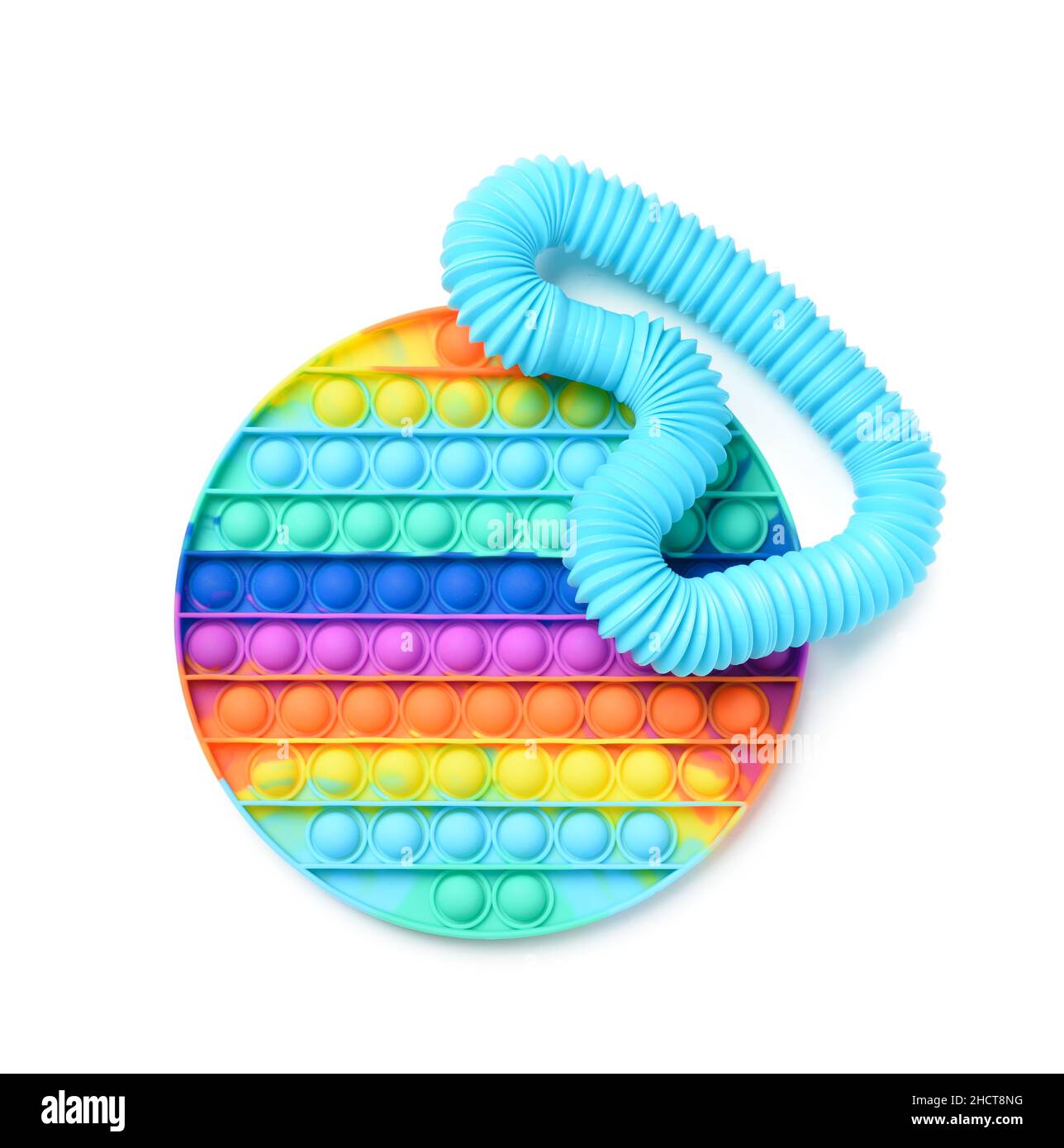 Colorful Pop Tube and Pop it fidget toy on white background Stock Photo ...