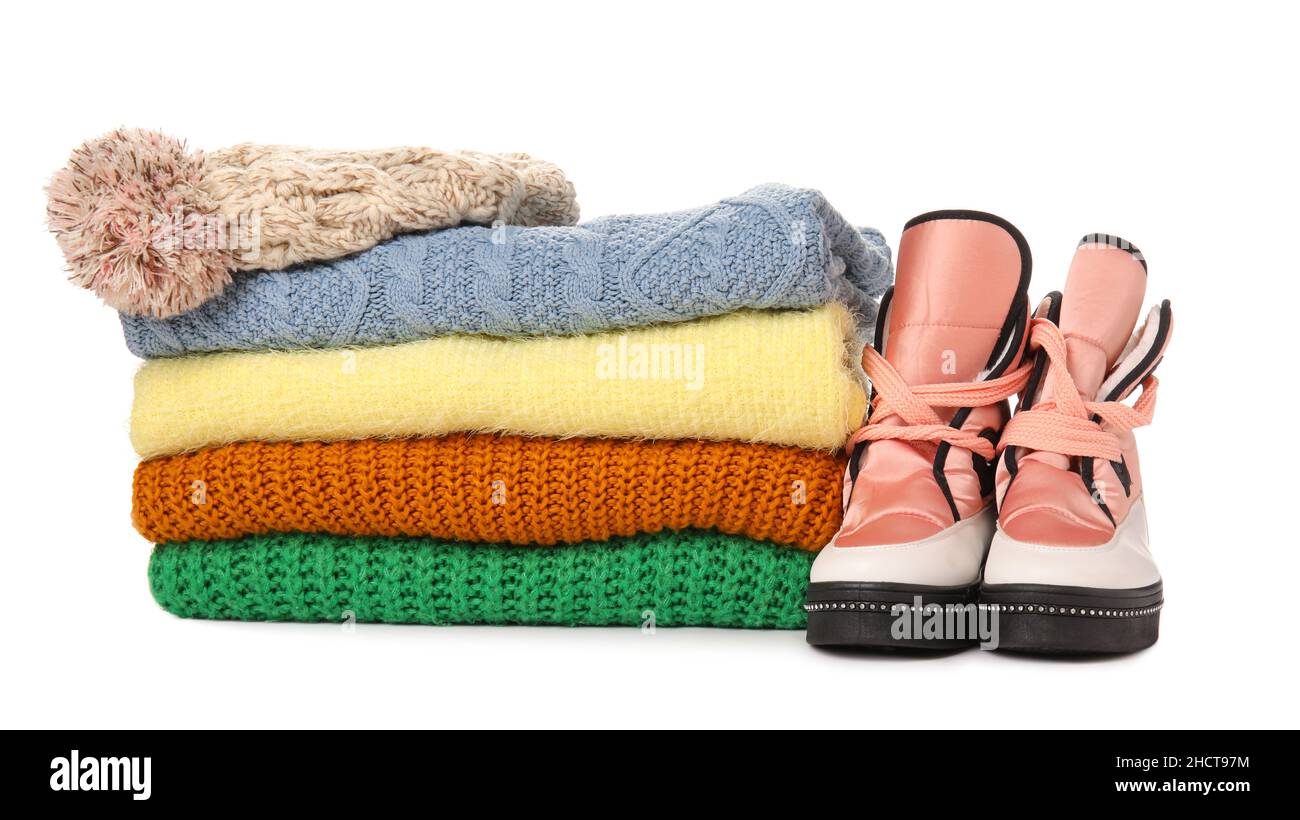 Stack stylish sweaters on Cut Out Stock Images & Pictures - Alamy