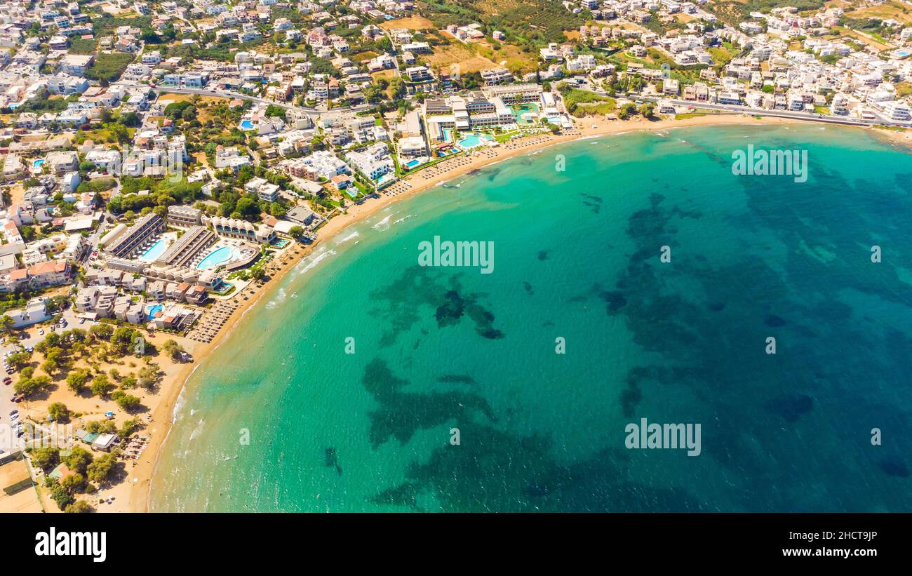 Panoramic aerial view from above of the city of Chania, Crete island ...