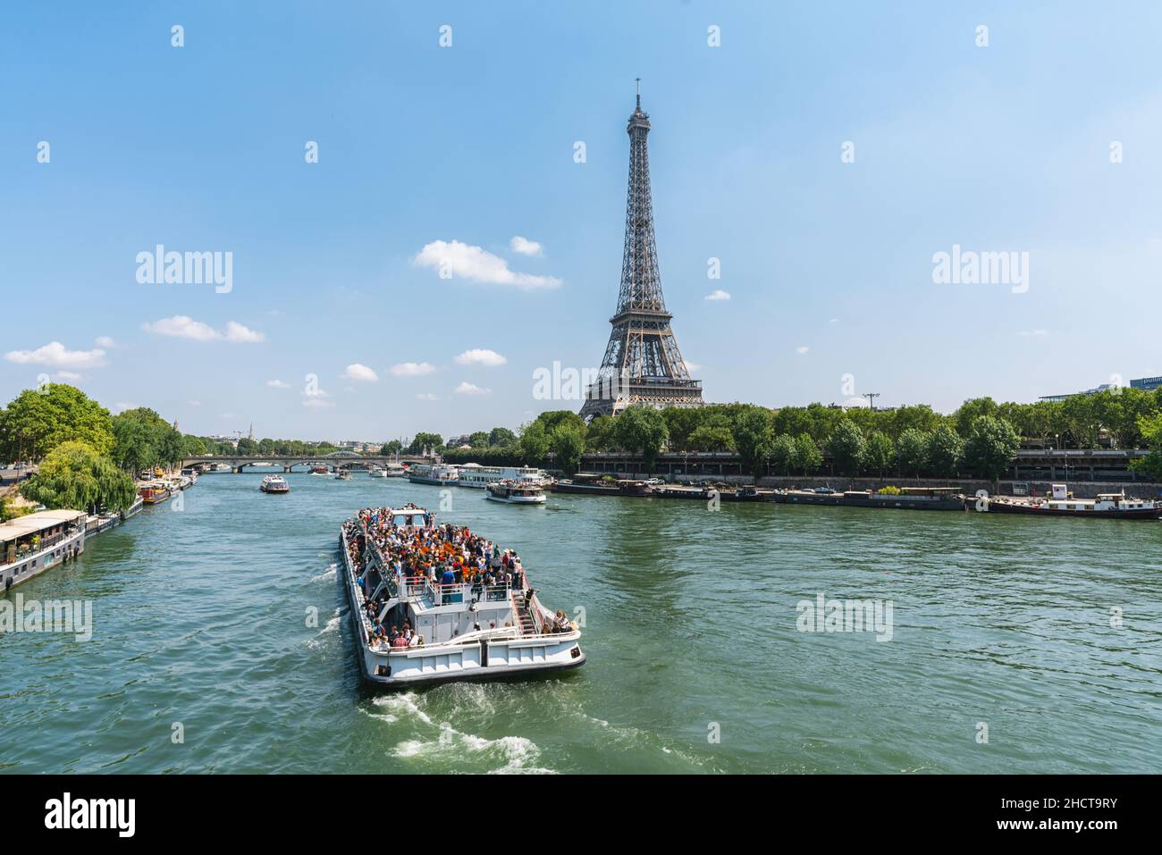 Paris Eiffel Tower and river Seine in Paris, France. Eiffel Tower is ...