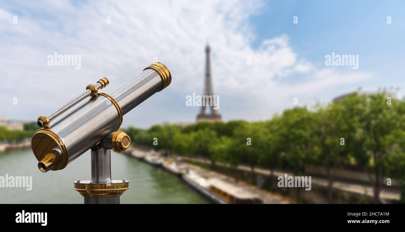 Eiffel tower view with Telescope, Paris. France Stock Photo - Alamy