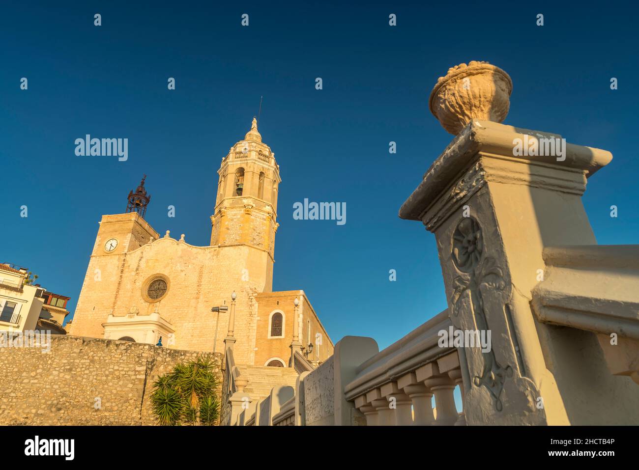 BALUSTRADE WATERFRONT SANT BARTOMEU I SANTA TECLA CHURCH SITGES COSTA ...