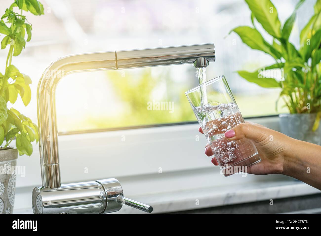 Hand filling fresh water in hi-res stock photography and images - Alamy