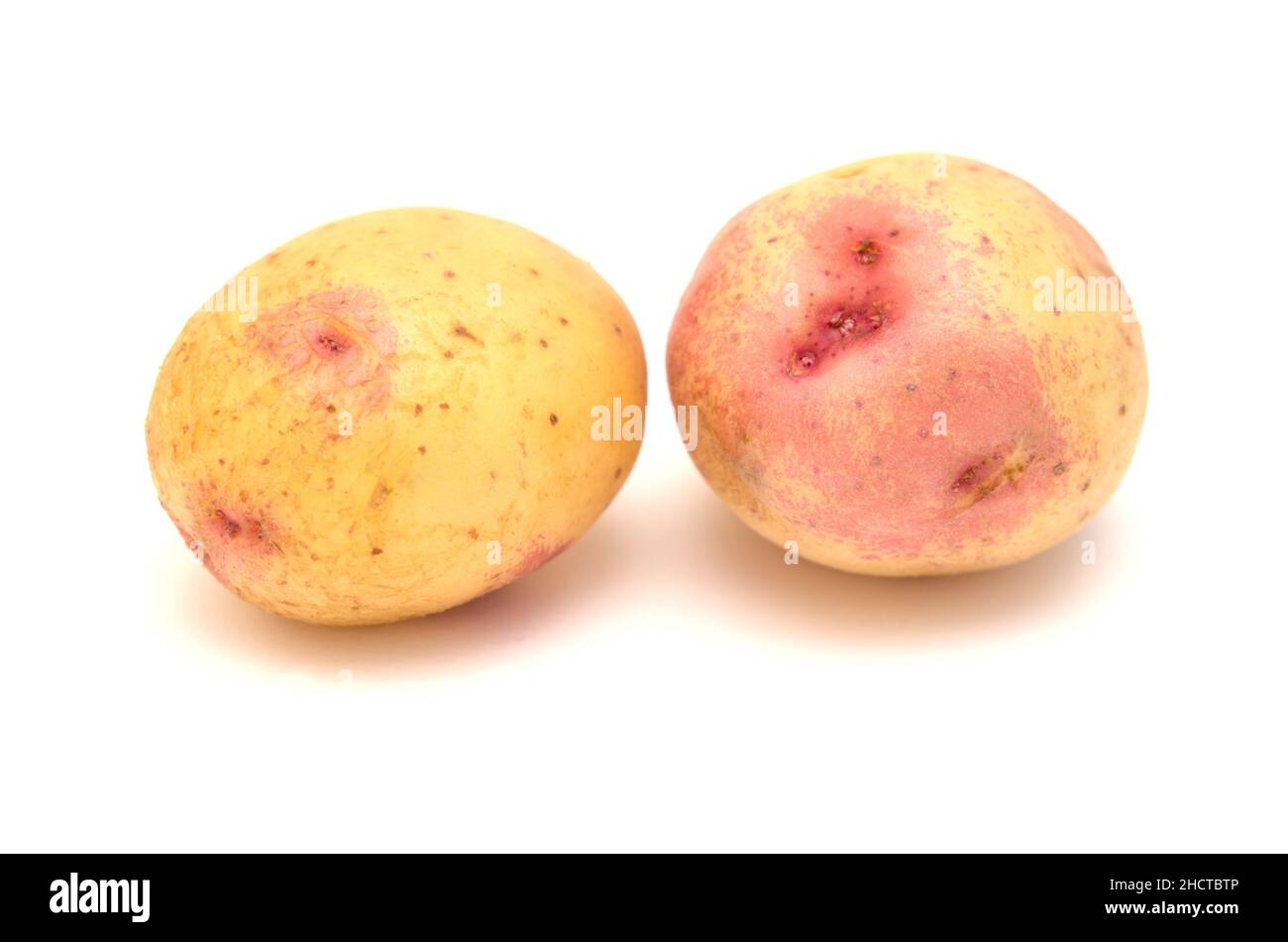 Small new potatoes with pink coloration isolated on white background ...