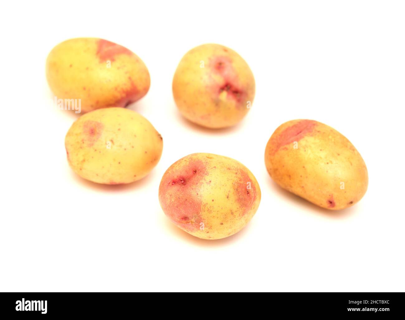 Small new potatoes with pink coloration isolated on white background ...