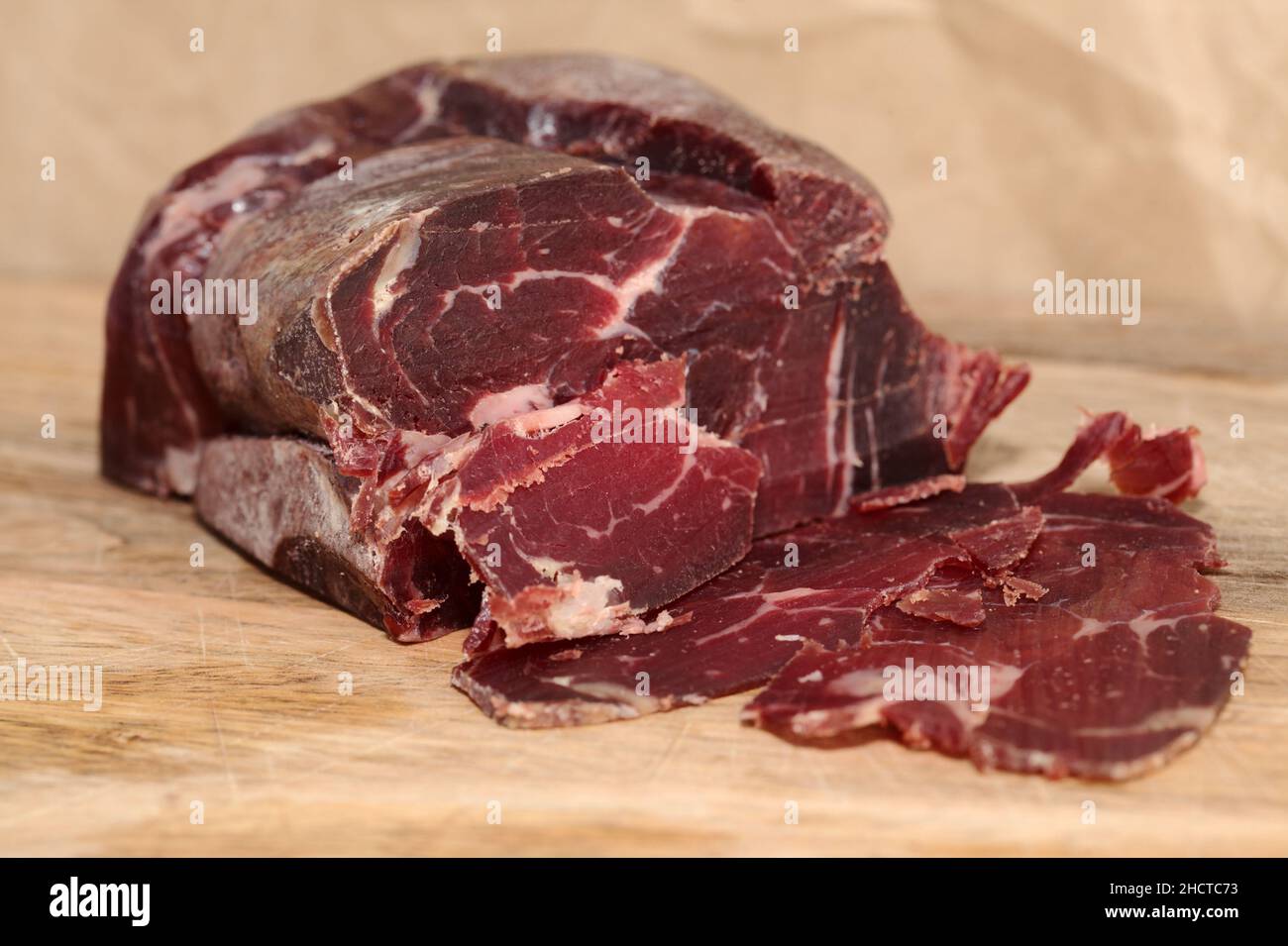 Cecina de Leon, salted and air dried beef from Leon province, local ...