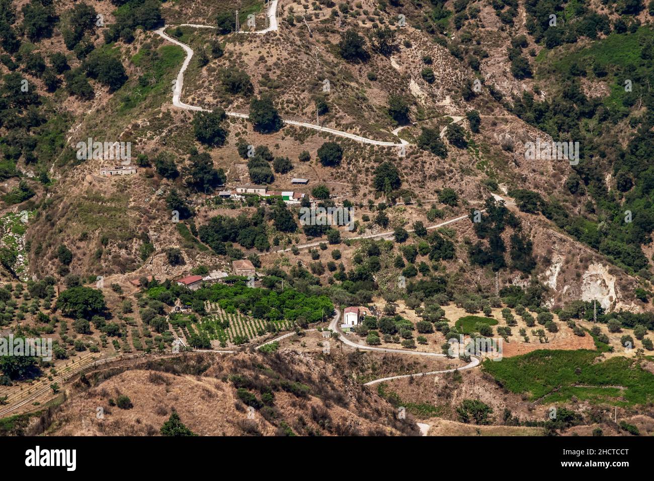 Amazing scenery of Calabrian hills with roads and olive trees visible ...