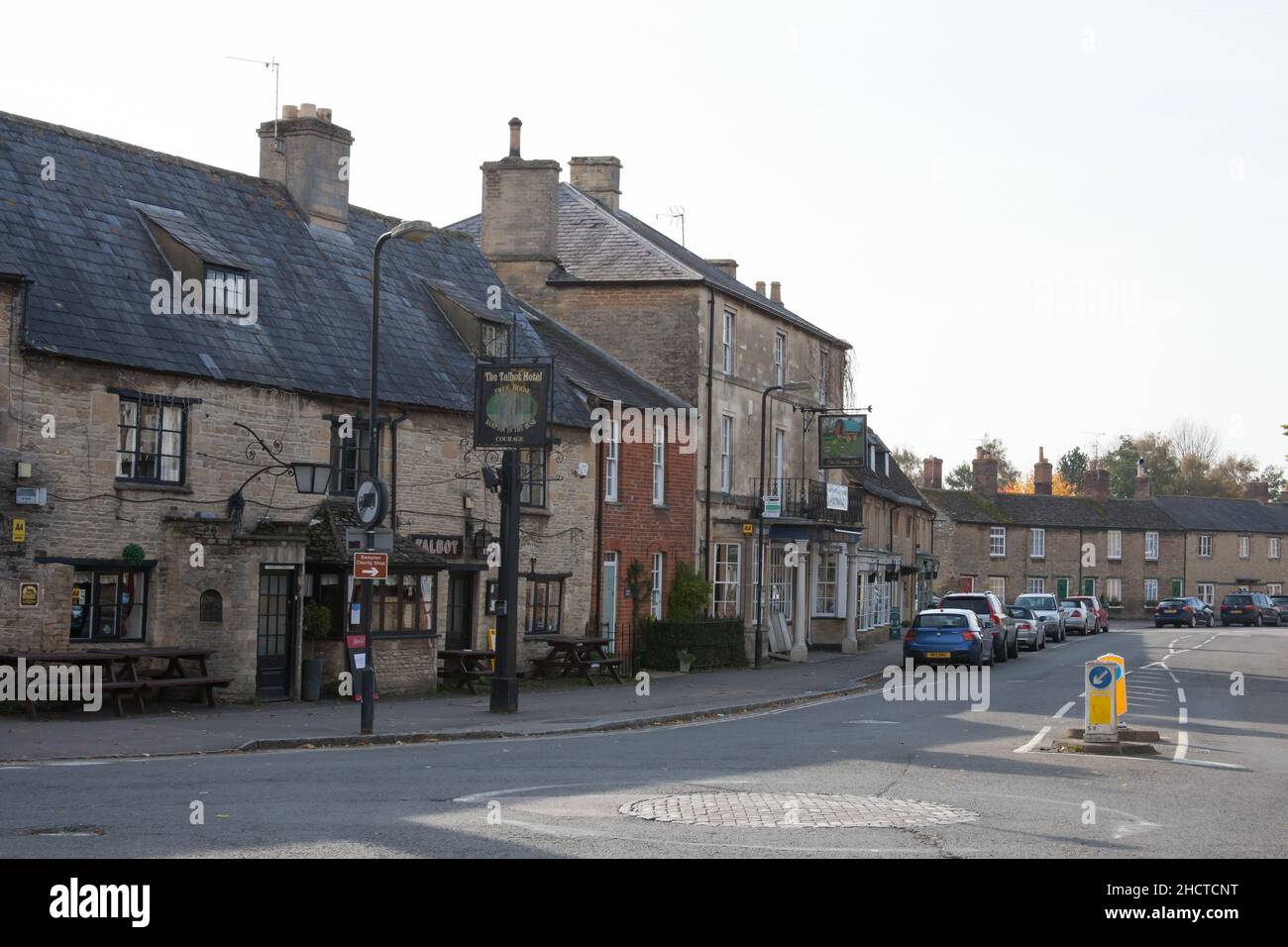Shops and a pub in Bampton, West Oxfordshire in the UK, taken 19th ...