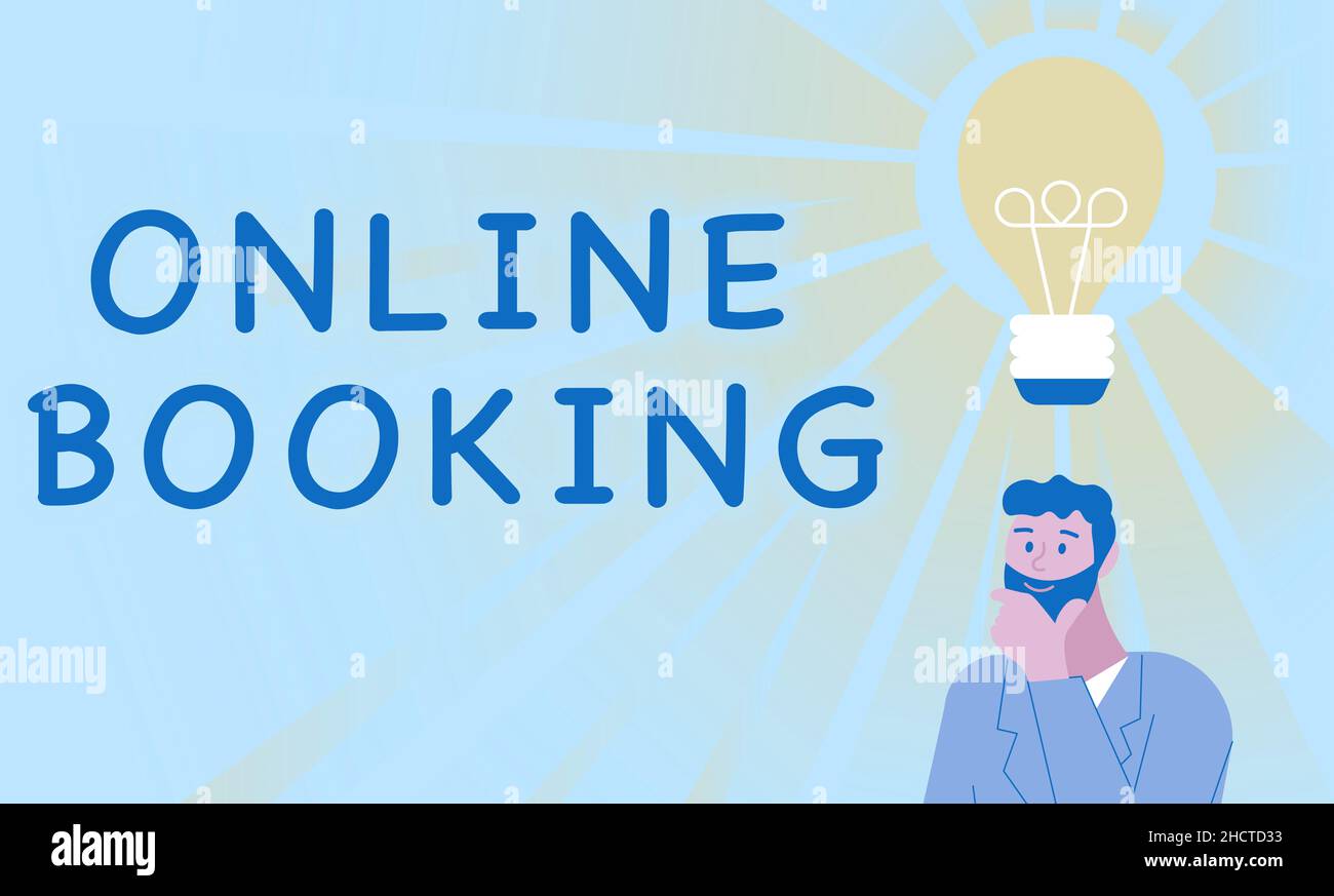 Text sign showing Online Booking. Business approach Reservation through ...