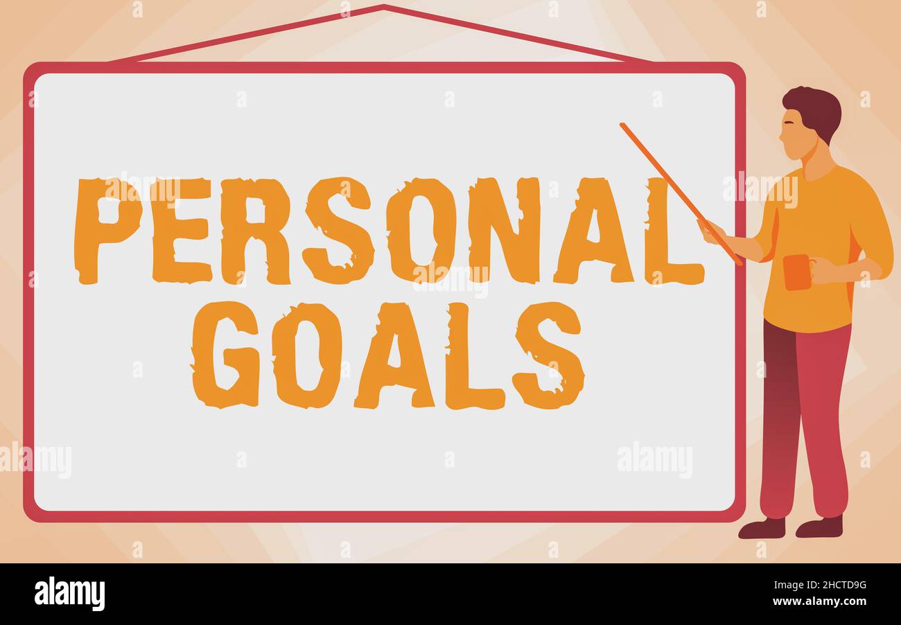 Hand writing sign Personal Goals. Word for Target set by a person to ...