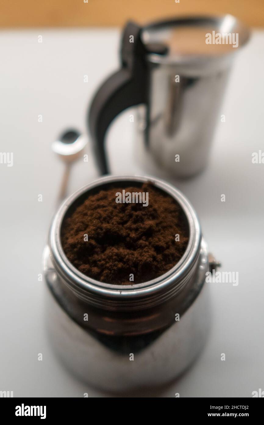 Coffee Being prepared using a traditional Italian coffee machine Stock ...