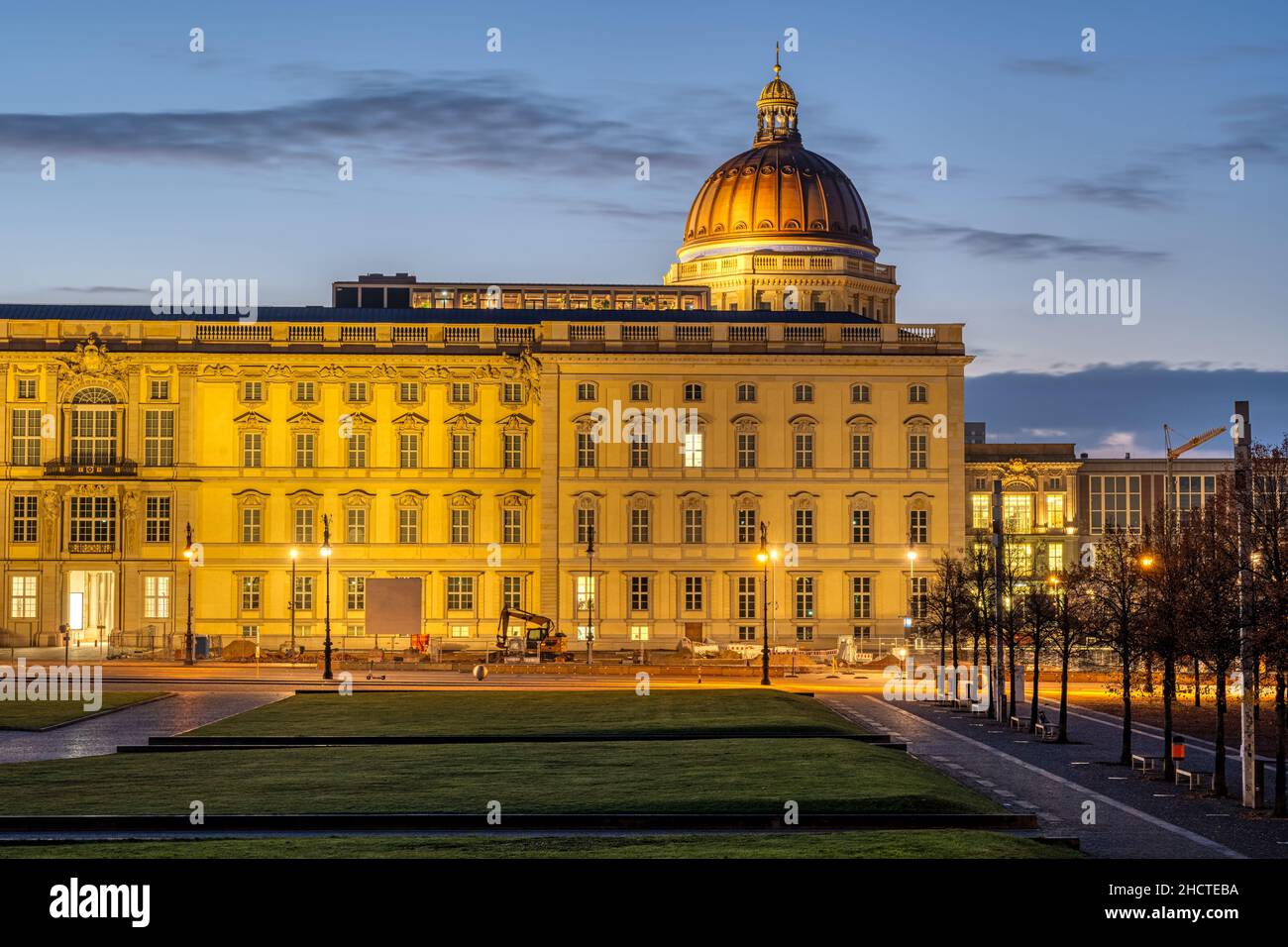The imposing reconstructed City Palace in the heart of Berlin at dawn ...
