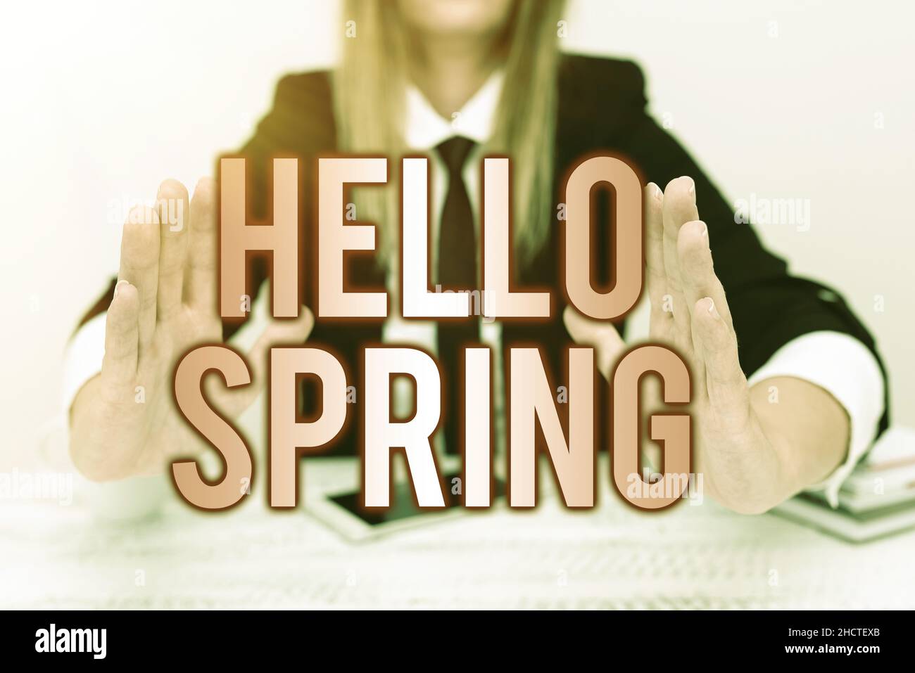 Conceptual caption Hello Spring. Concept meaning Welcoming the season ...
