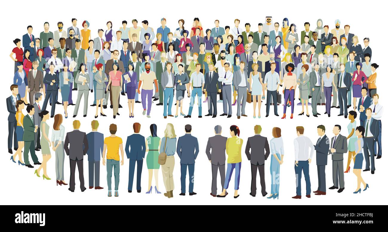 a large group of people together, on a white background. illustration ...