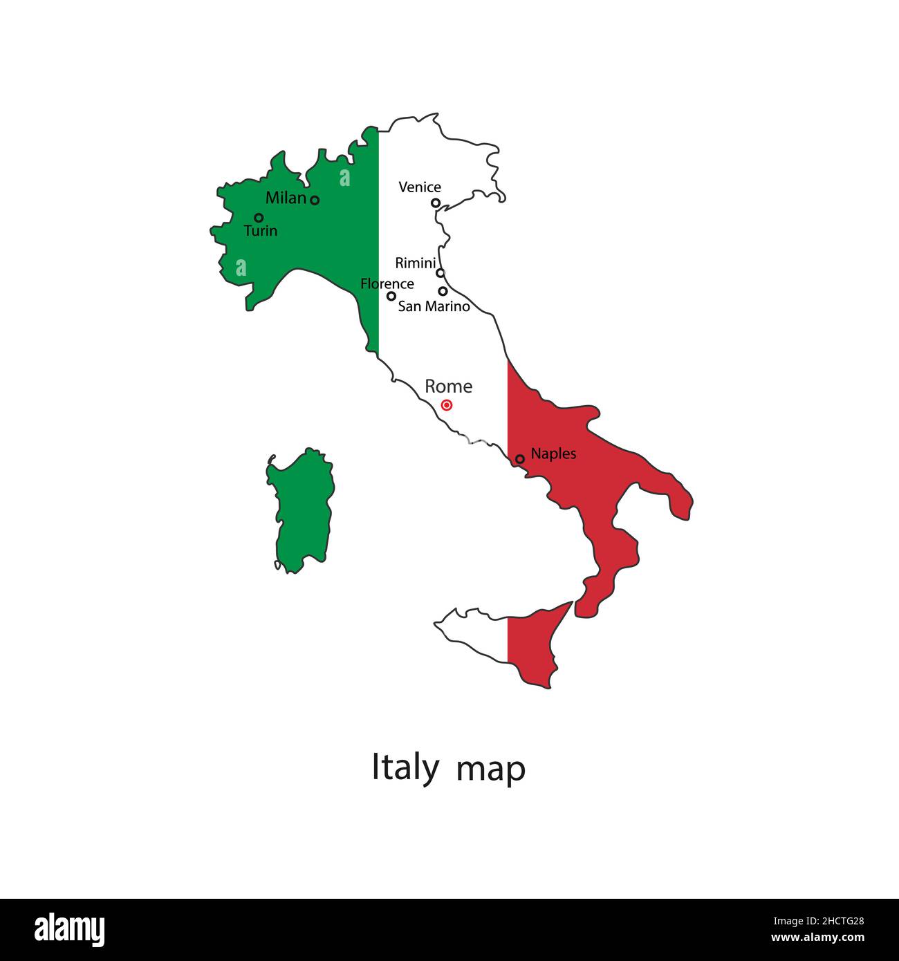 Italy world map country outline contour. Colored vector icon Stock ...