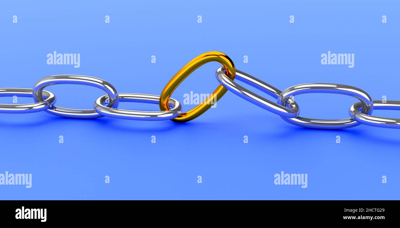 Strained chain from metal. Connection concept. 3d rendering Stock Photo ...