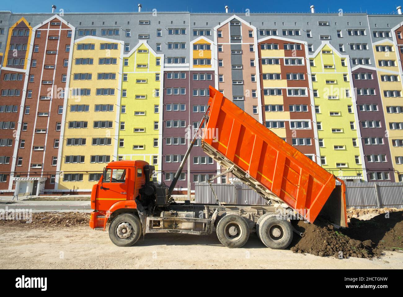 Building urban scene. Multistorey building apartment house and dump ...